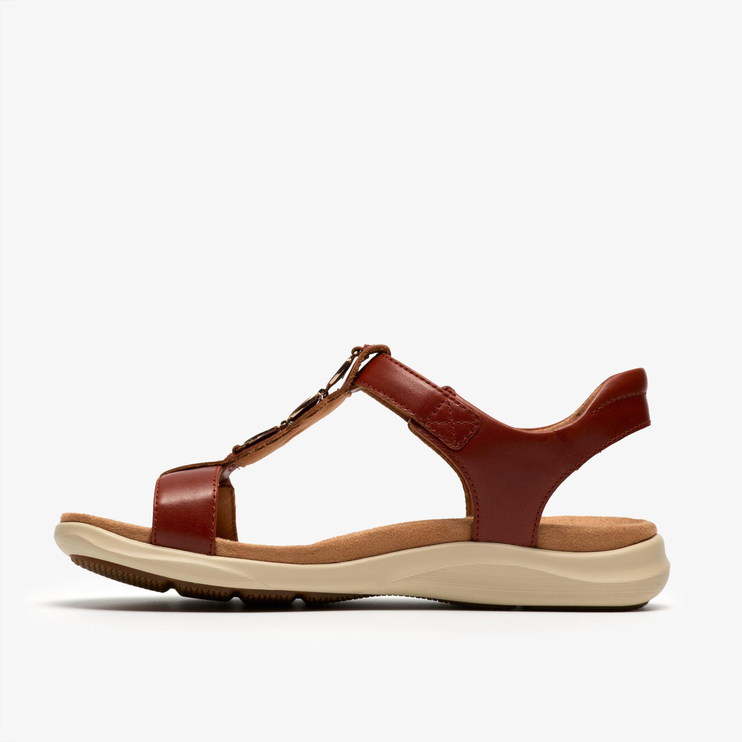 Womens Kitly Gem Burnt Orange Leather Flat Sandals | Clarks