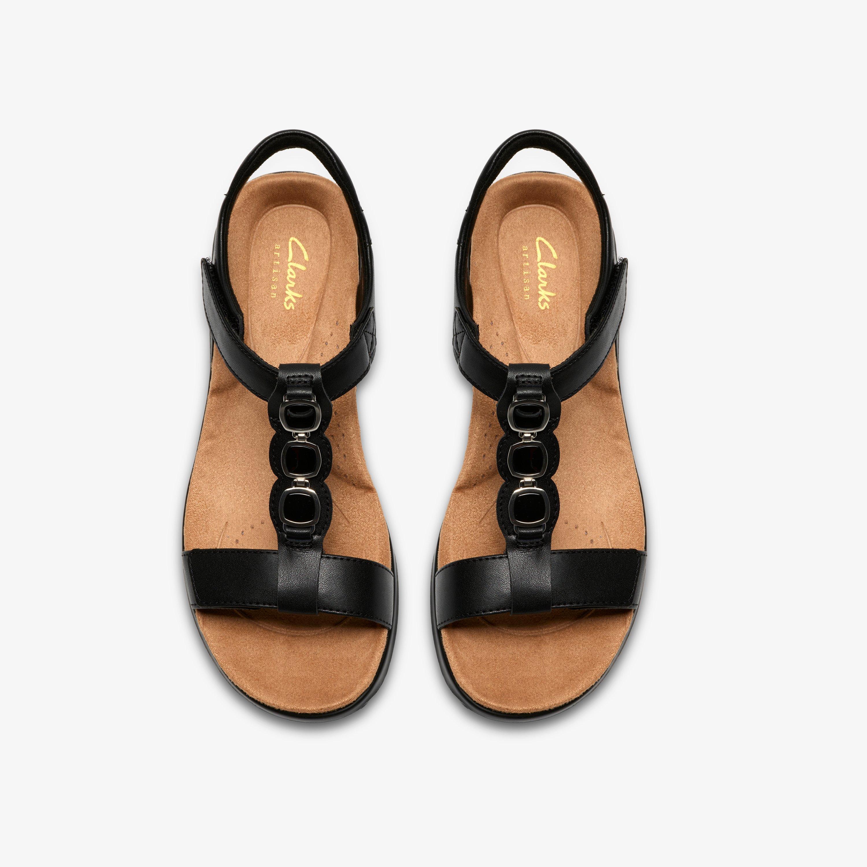 Womens Kitly Gem Black Leather Flat Sandals | Clarks