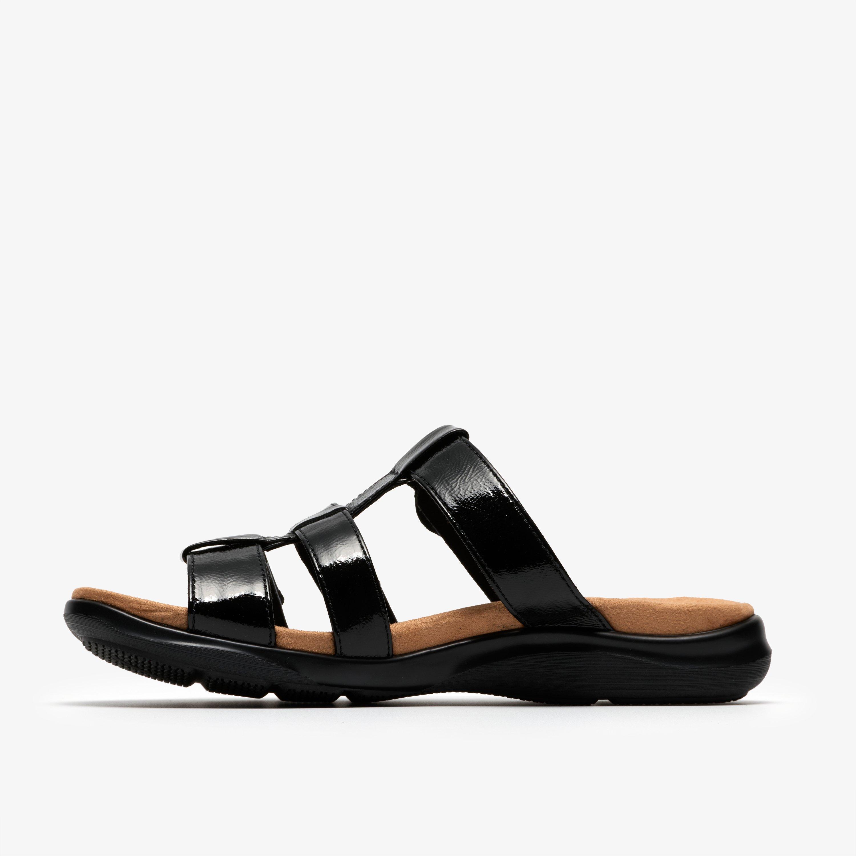 Womens Kitly Pearl Black Patent Flat Sandals | Clarks