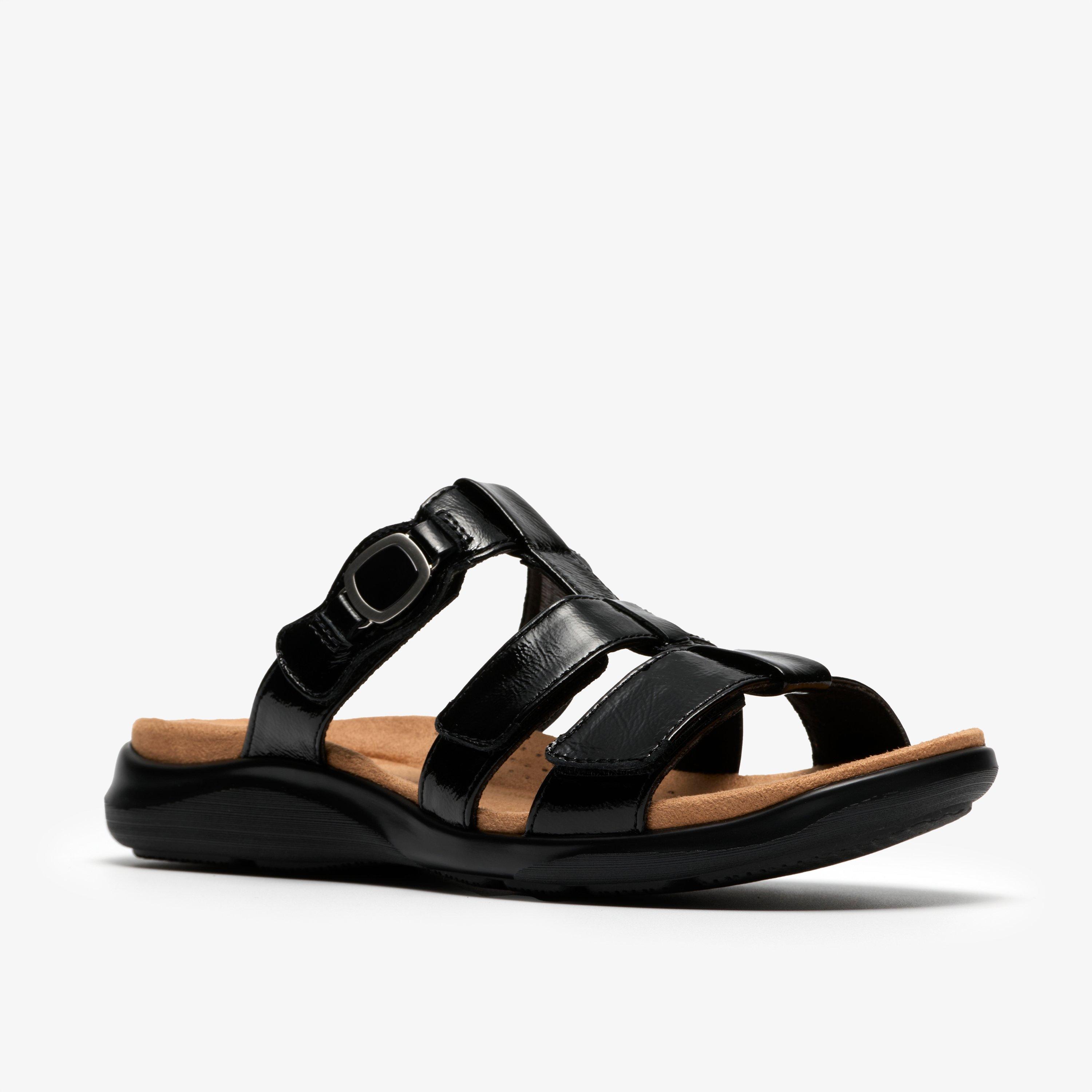 Womens Kitly Pearl Black Patent Flat Sandals | Clarks