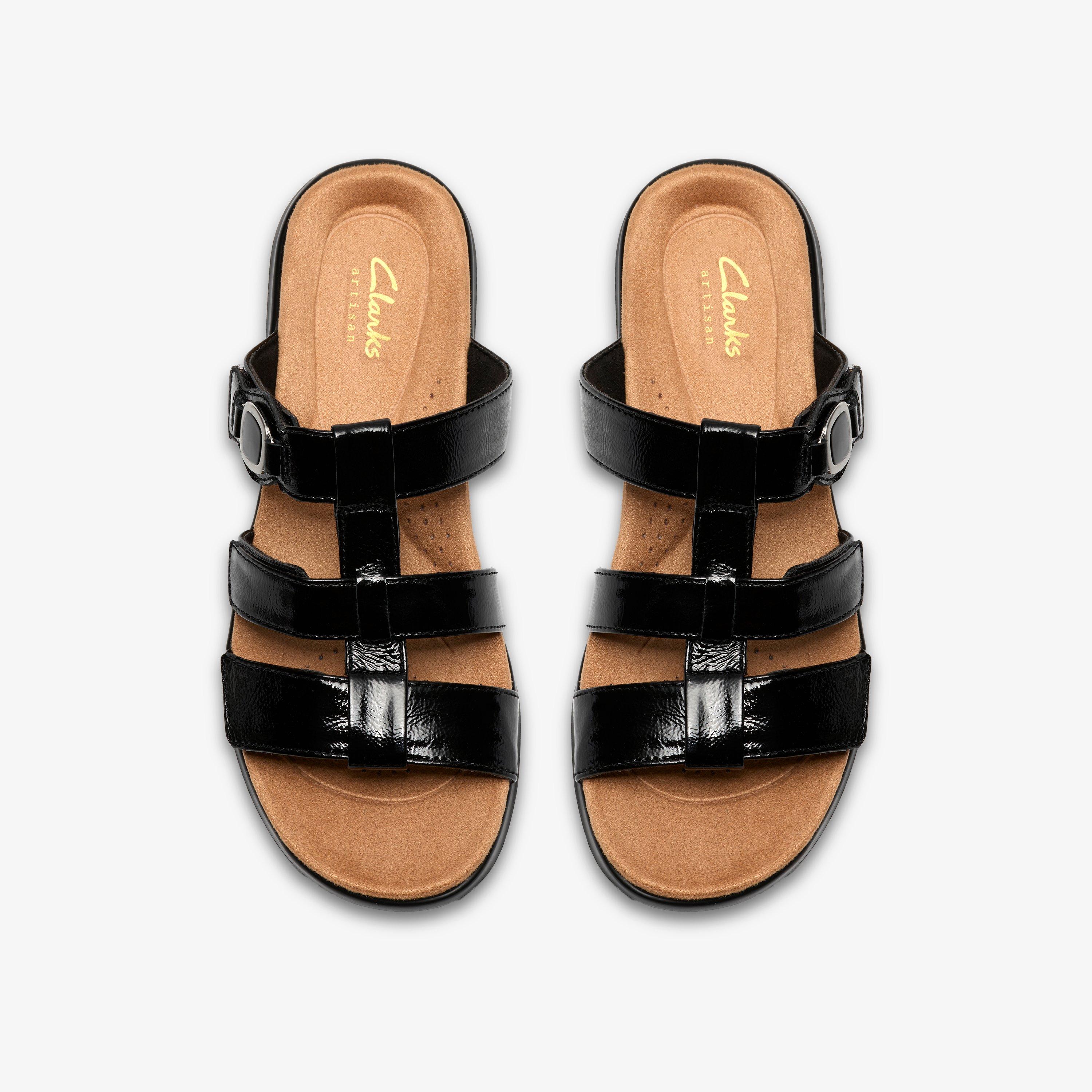 Womens Kitly Pearl Black Patent Flat Sandals | Clarks