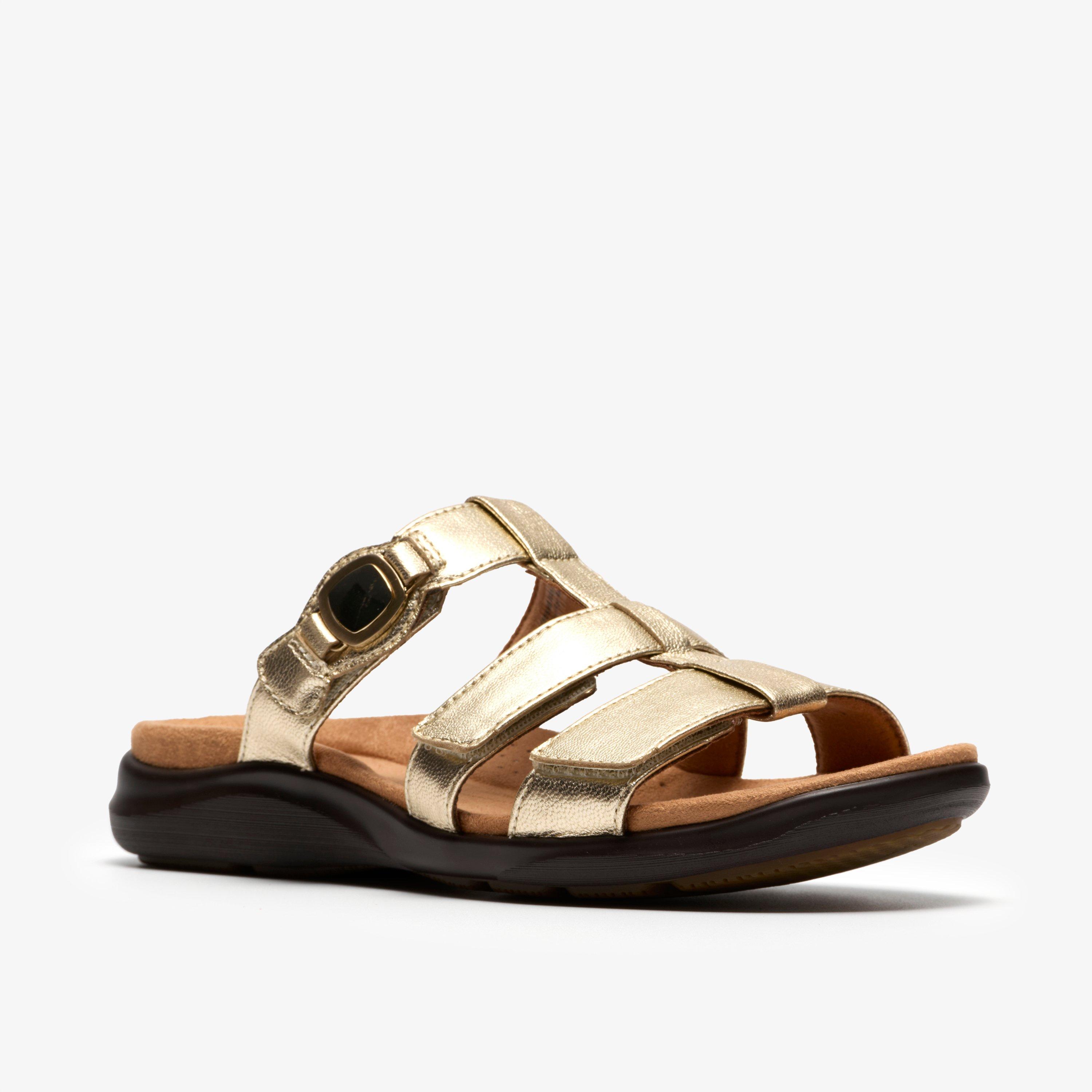 Womens Kitly Pearl Champagne Leather Flat Sandals | Clarks