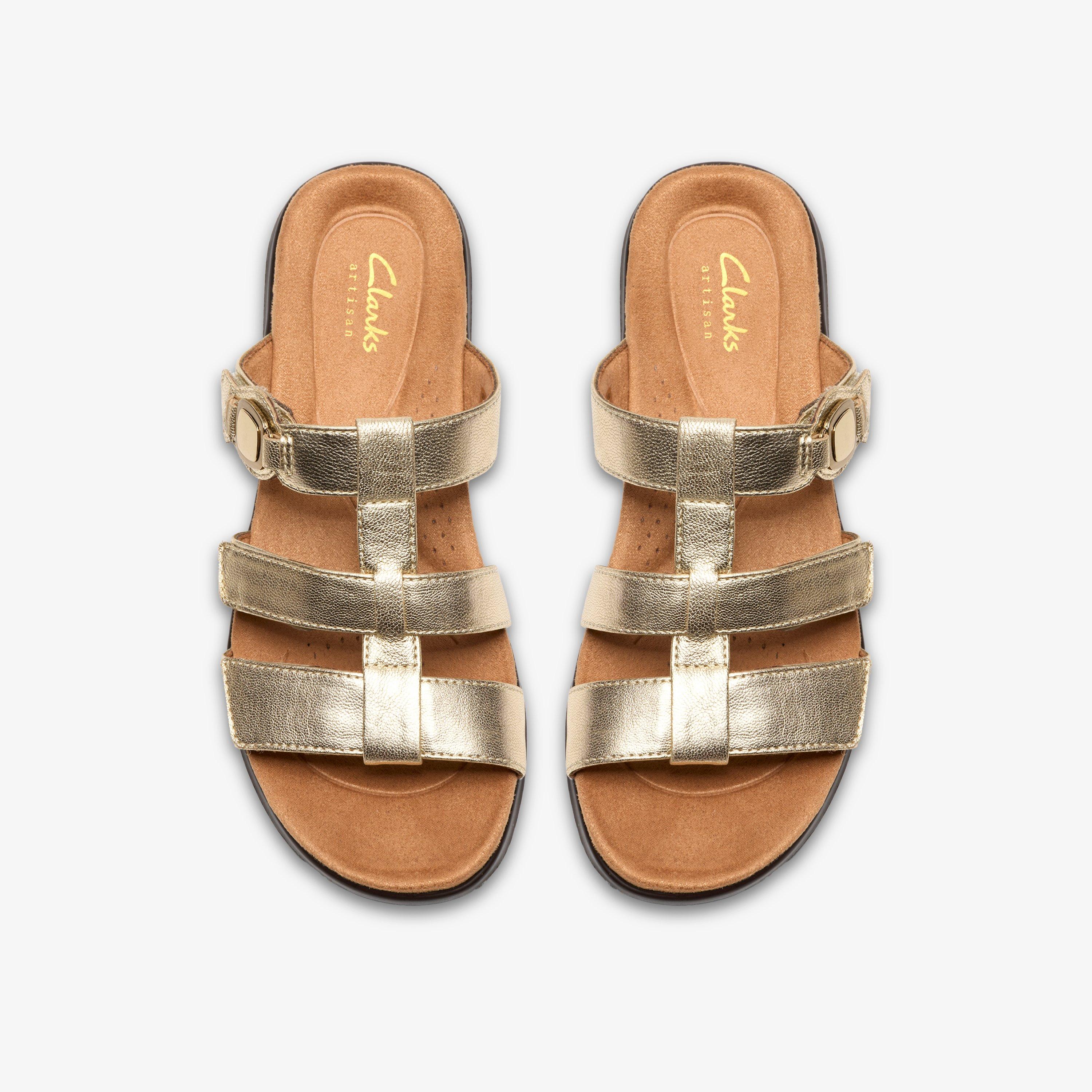 Womens Kitly Pearl Champagne Leather Flat Sandals | Clarks