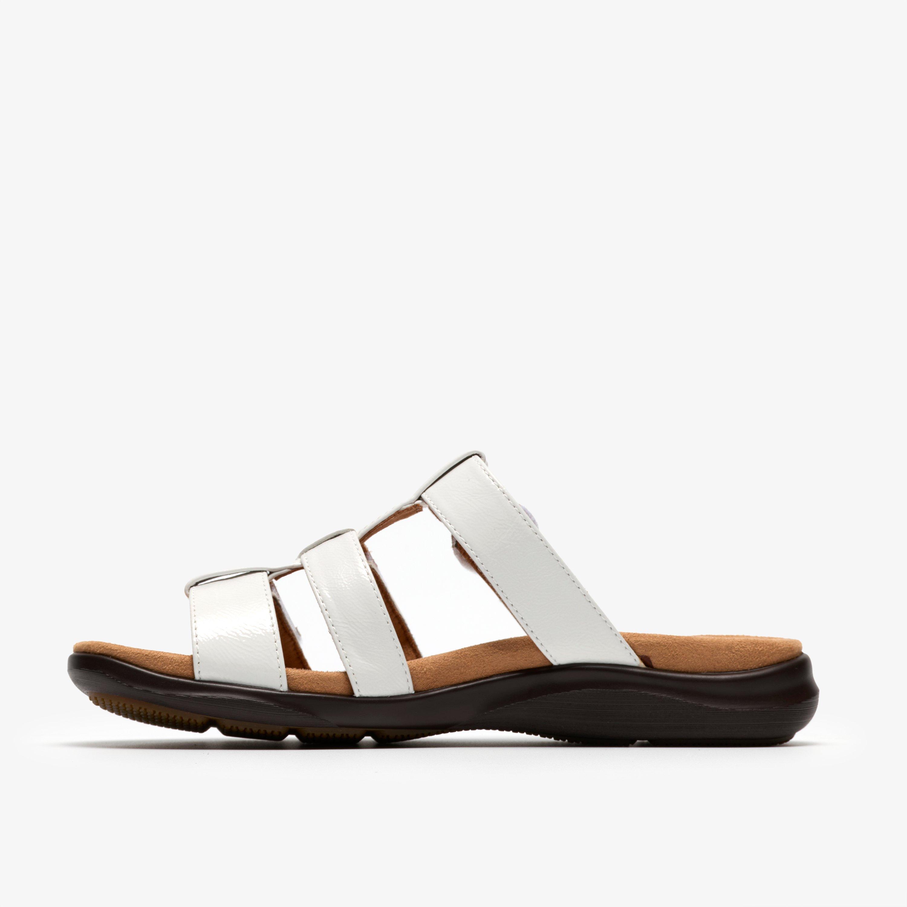 Womens Kitly Pearl White Patent Flat Sandals | Clarks
