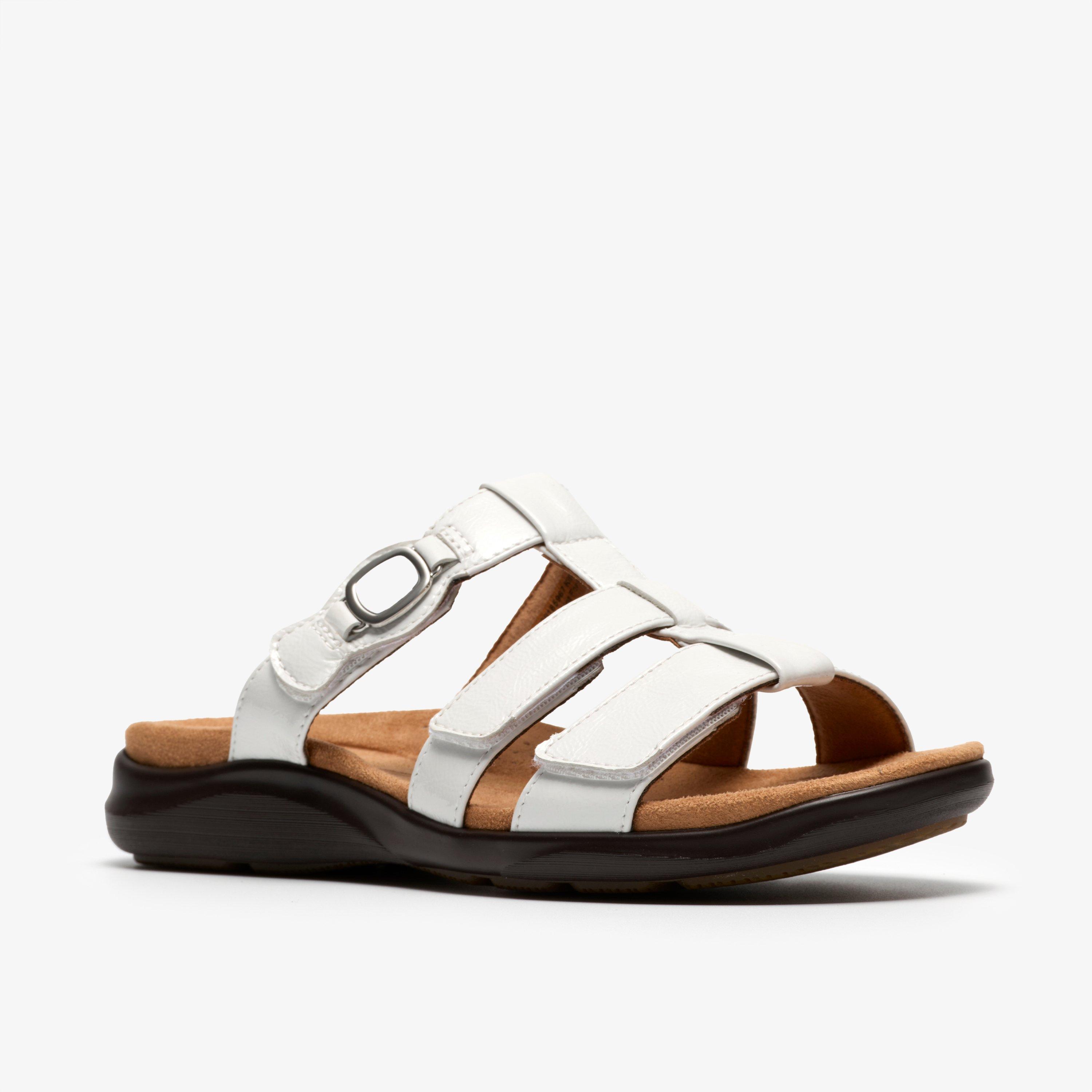 Womens Kitly Pearl White Patent Flat Sandals | Clarks