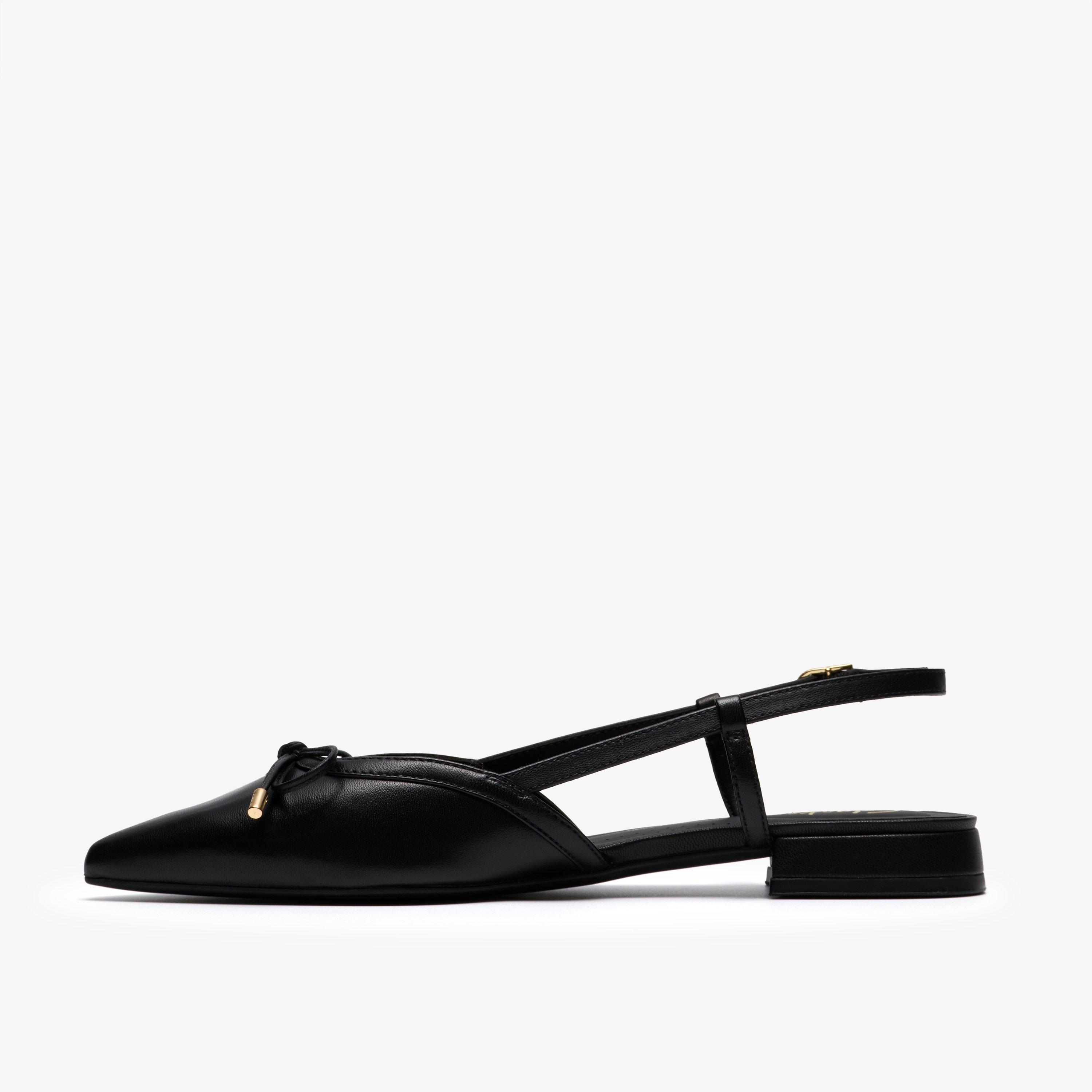 Womens Sensa15 Bow Black Leather Court Shoes, Sling Back | Clarks UK
