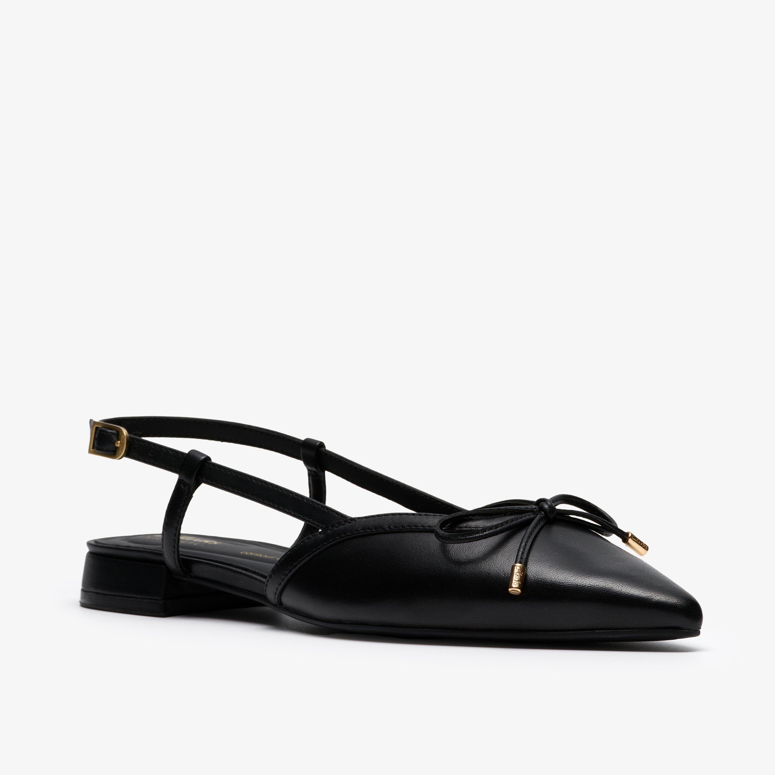 Womens Sensa15 Bow Black Leather Court Shoes, Sling Back | Clarks UK