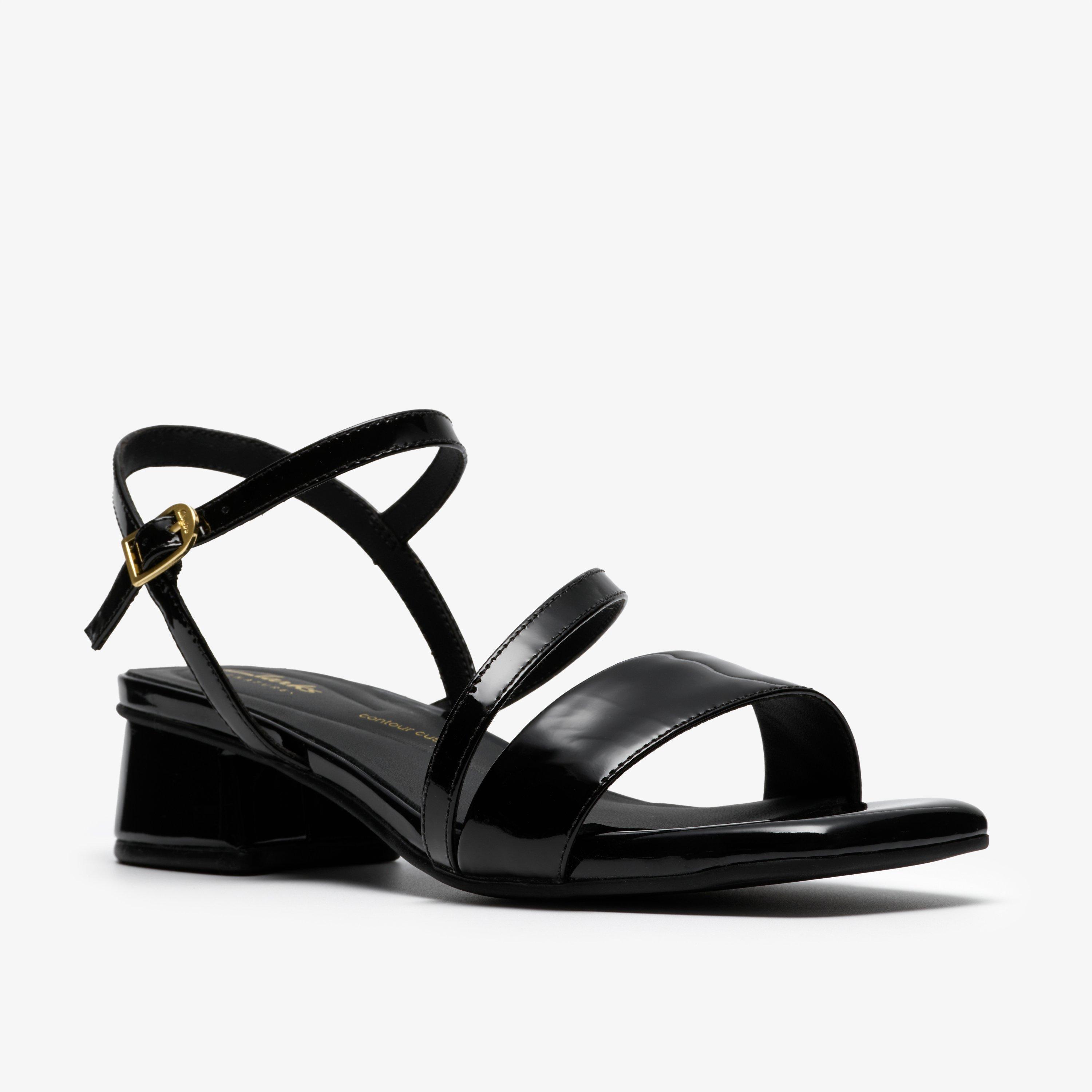 Womens Serina35 Strap Black Patent Heeled Sandals | Clarks UK