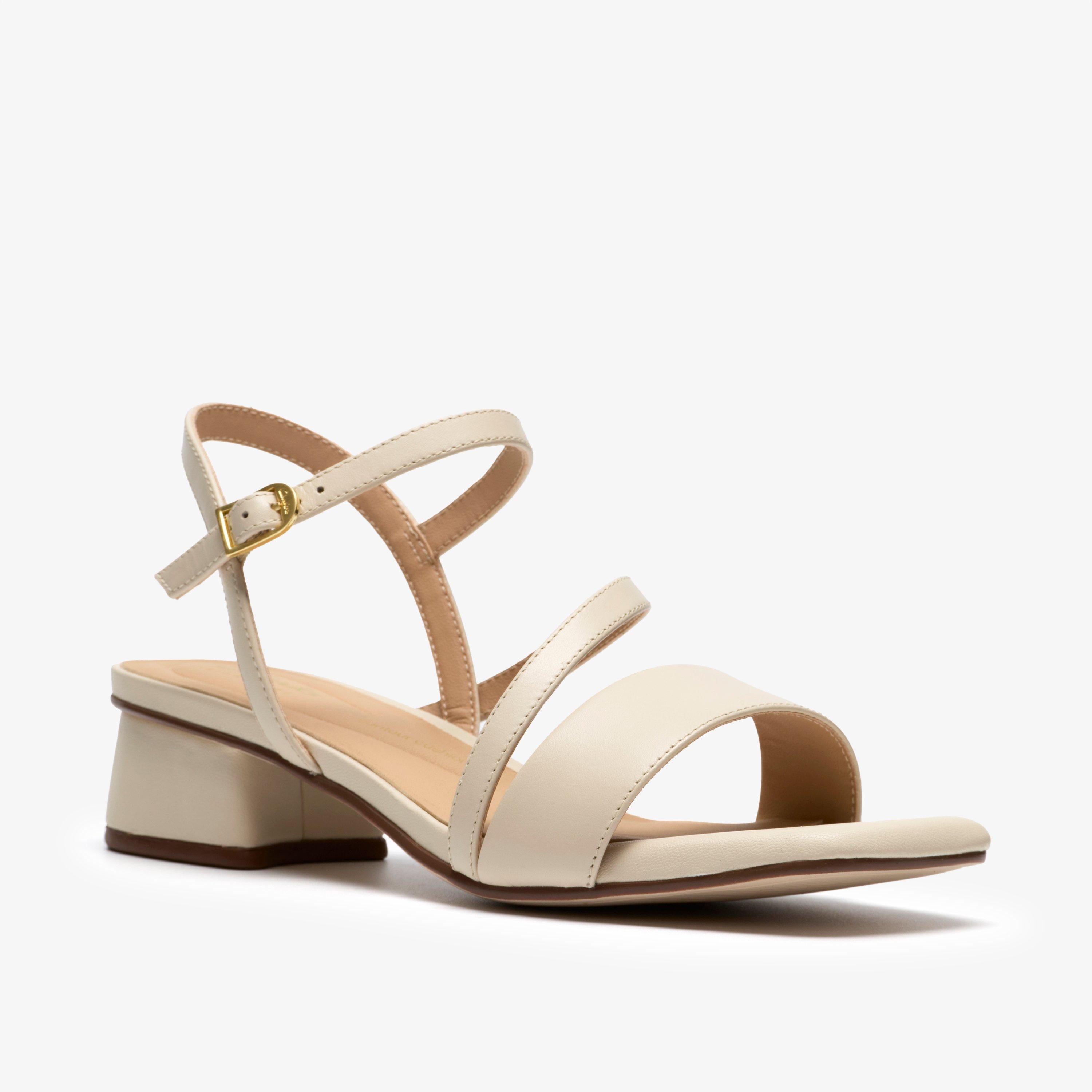 Womens Serina35 Strap Cream Leather Heeled Sandals | Clarks UK