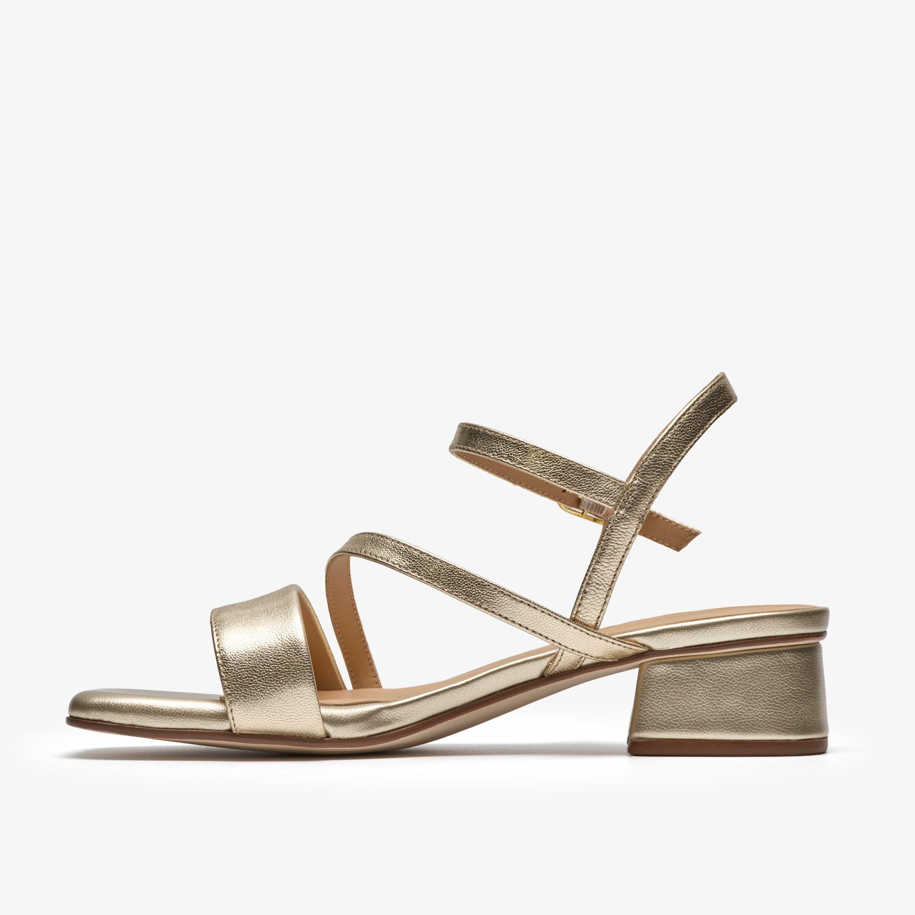 Womens Serina35 Strap Gold Leather Sandals Heeled Sandals | Clarks