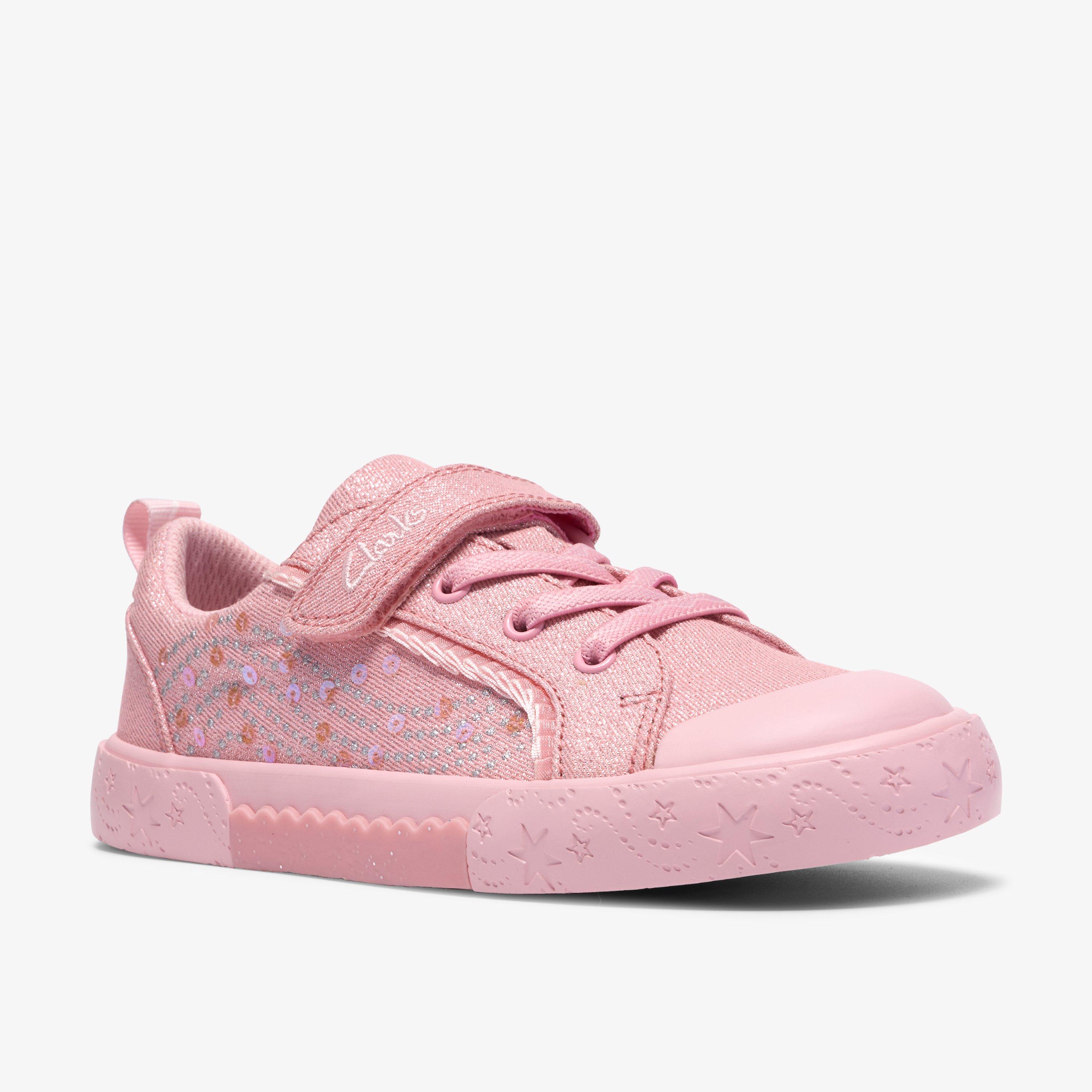 Girls Foxing Gleam Kid Pink Canvas Canvas, Trainers, Riptape | Clarks IE