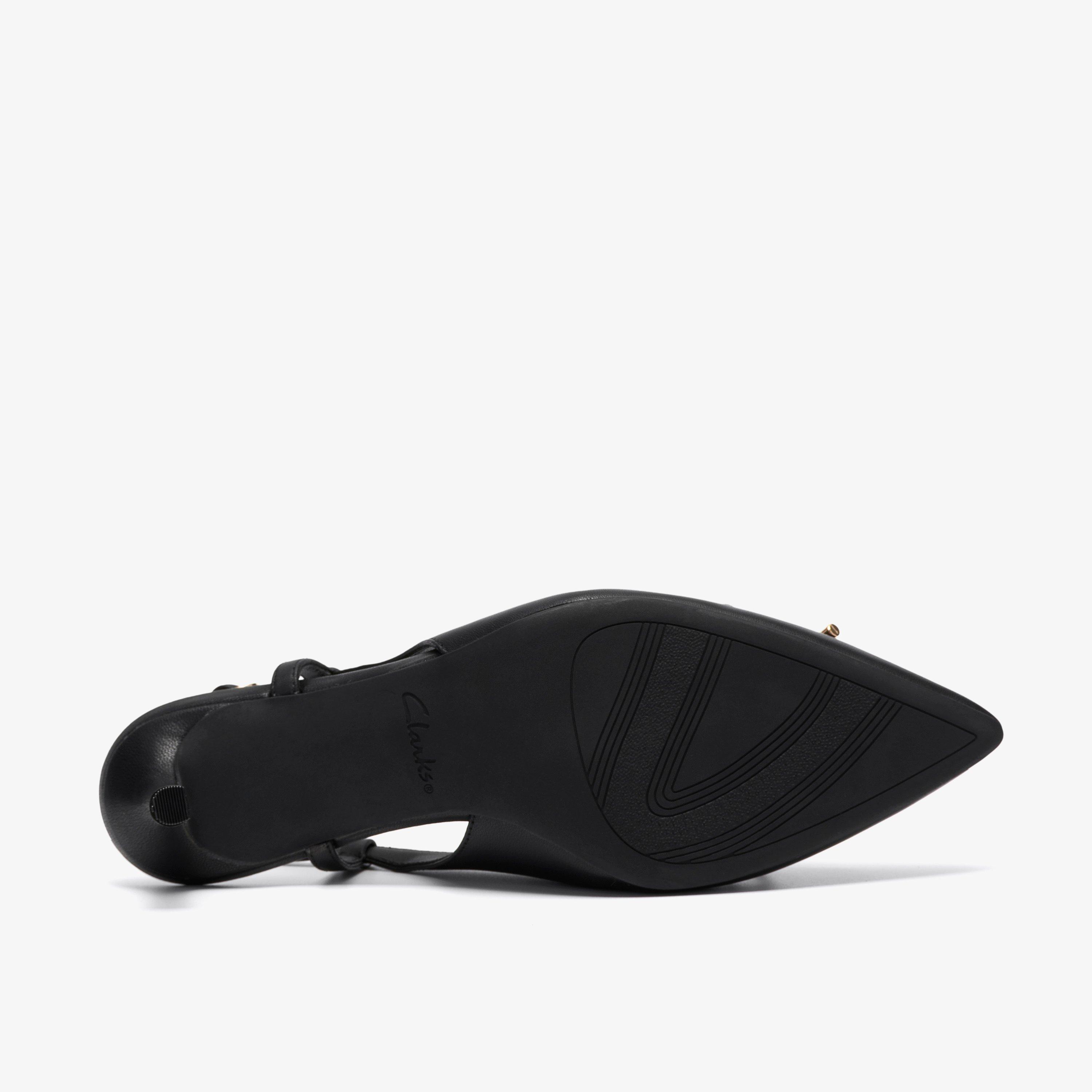 Womens Zarey Bow Black Leather Shoes High Heels, Sling Back | Clarks