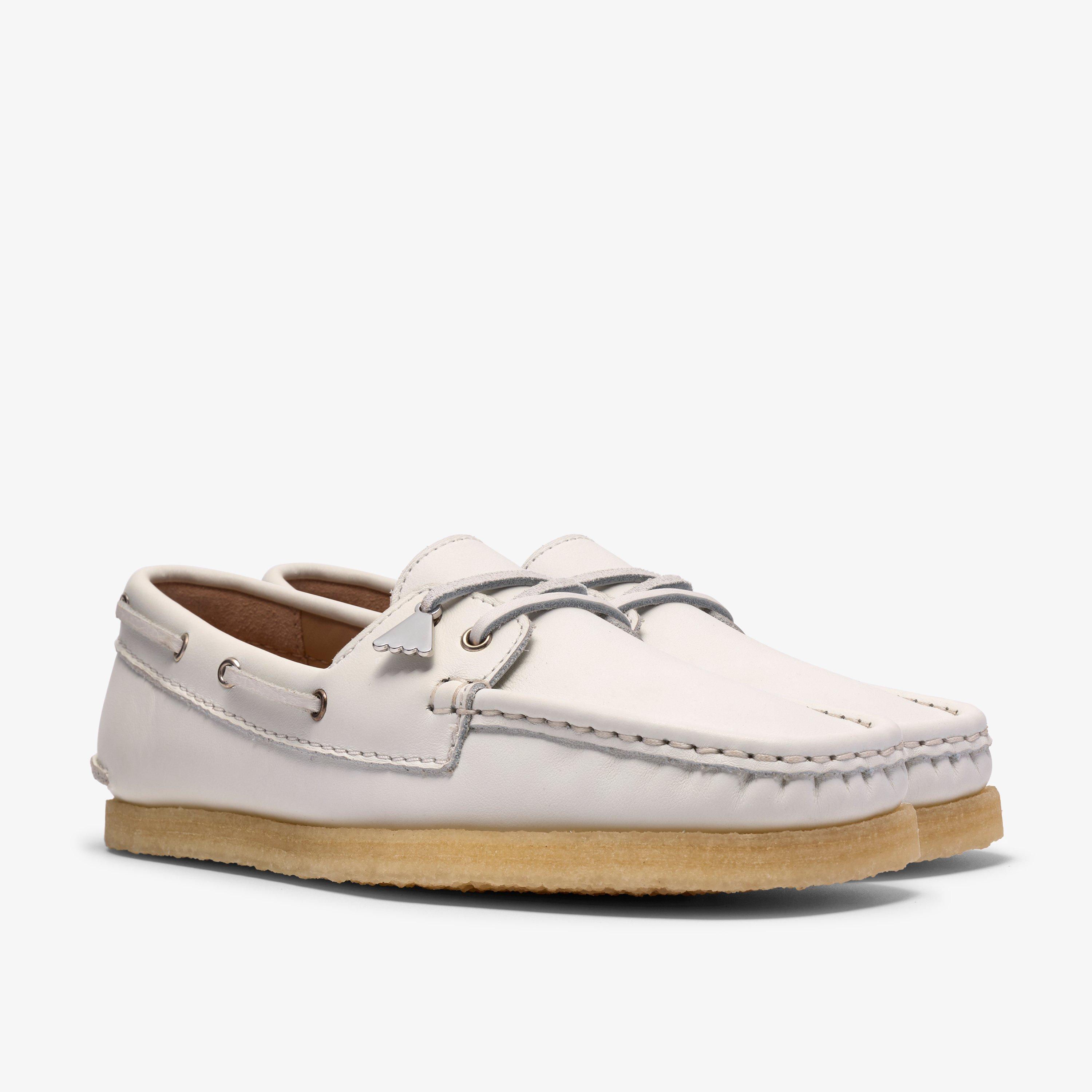 Womens Godney Boat White Grain Leather Slip Ons, Boat Shoes | Clarks UK