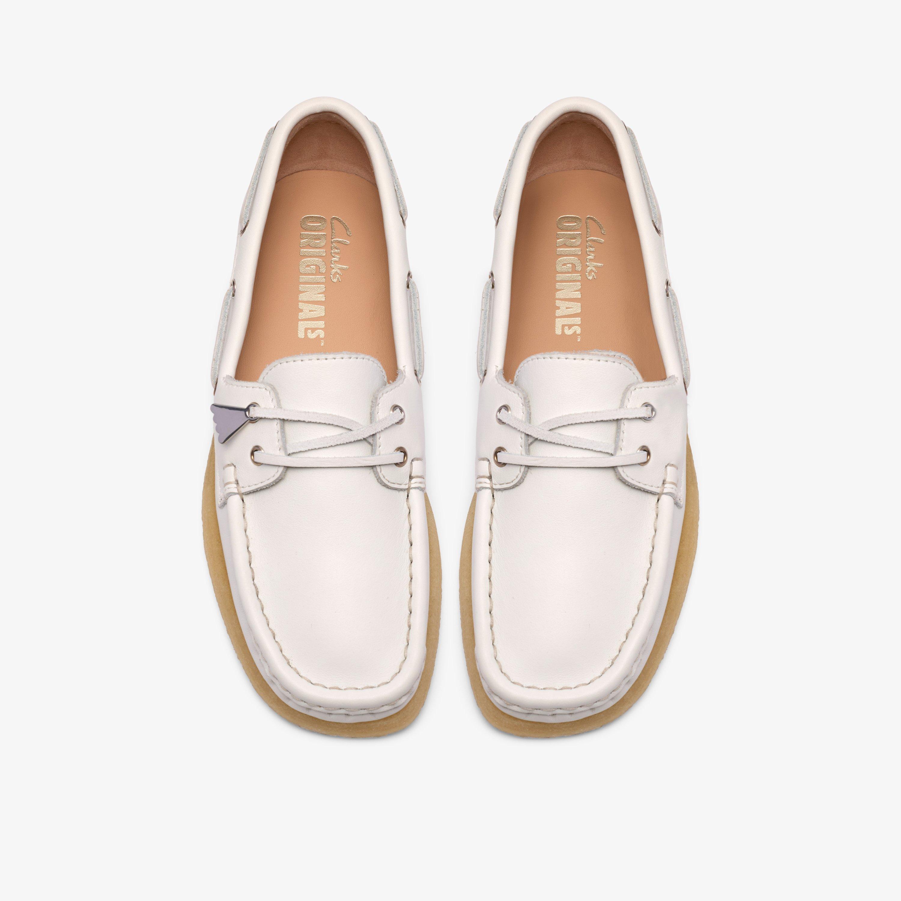 Womens Godney Boat White Grain Leather Slip Ons, Boat Shoes | Clarks UK