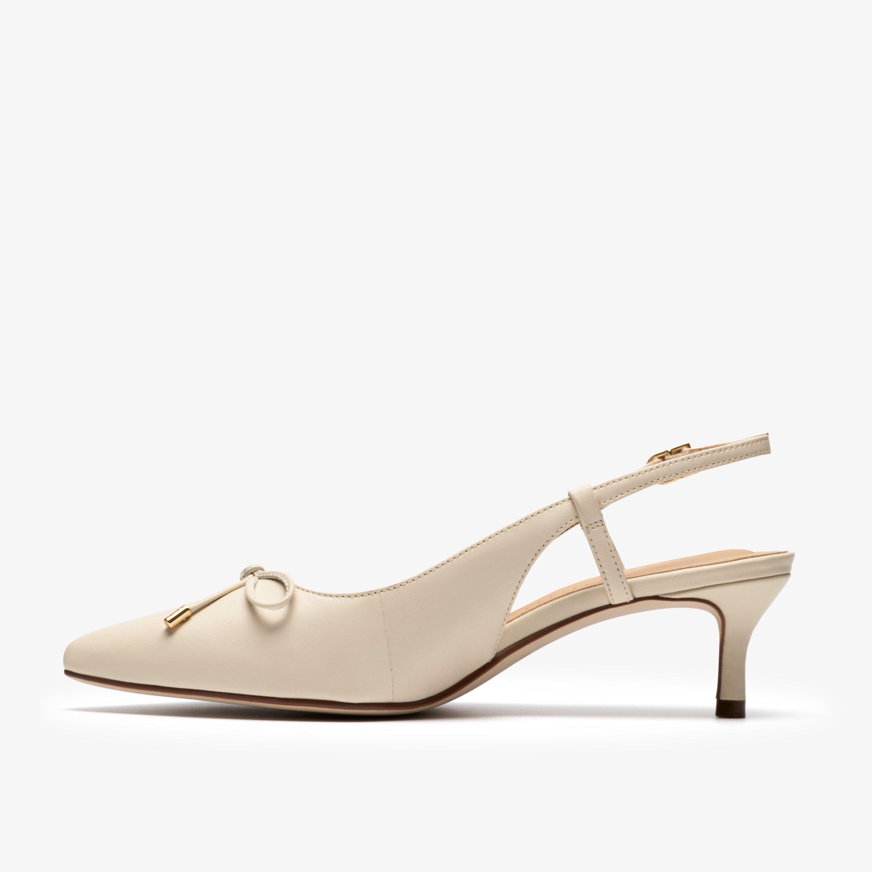 Womens Zarey Bow Cream Leather Shoes High Heels, Sling Back | Clarks