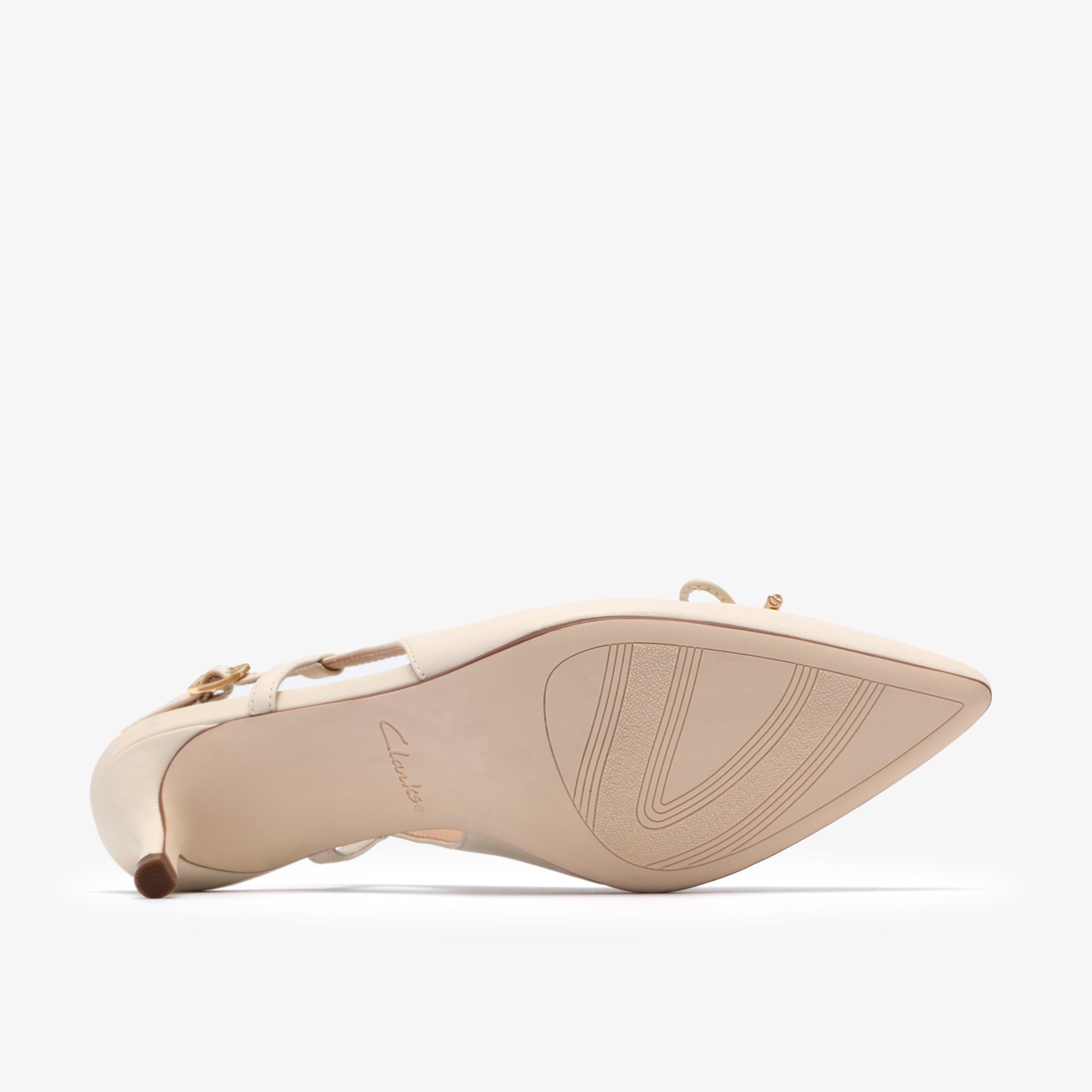Womens Zarey Bow Cream Leather Shoes High Heels, Sling Back | Clarks