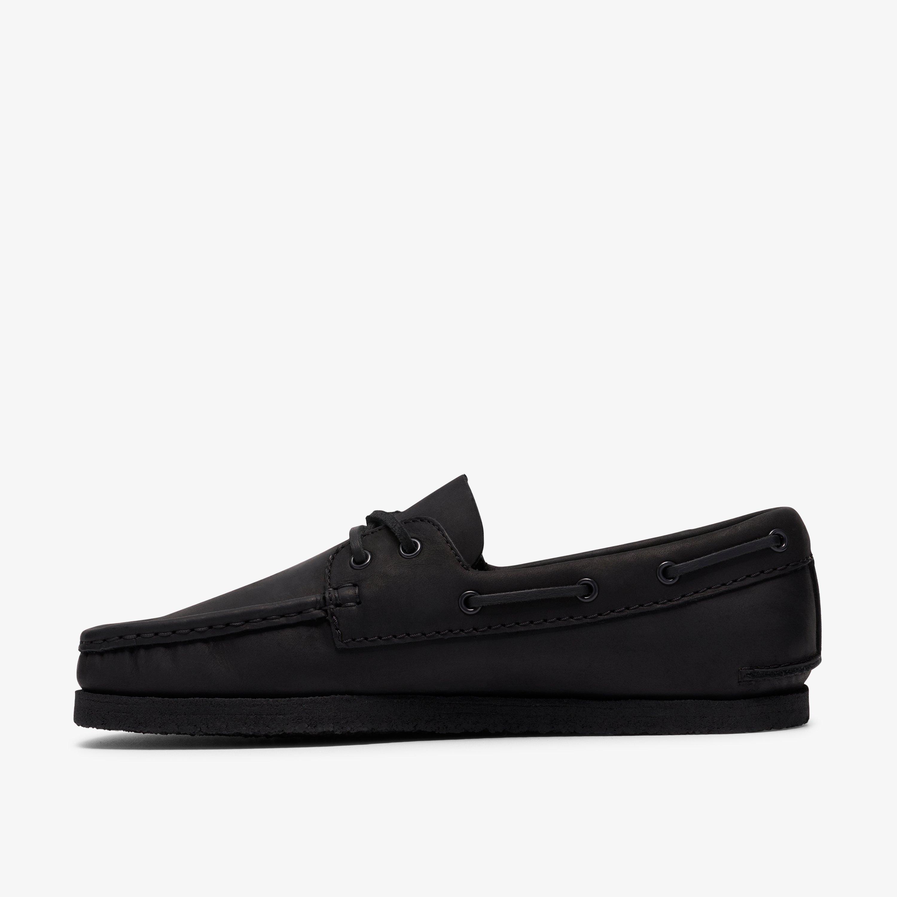 Mens Godney Boat Black Leather Shoes Boat Shoes | Clarks