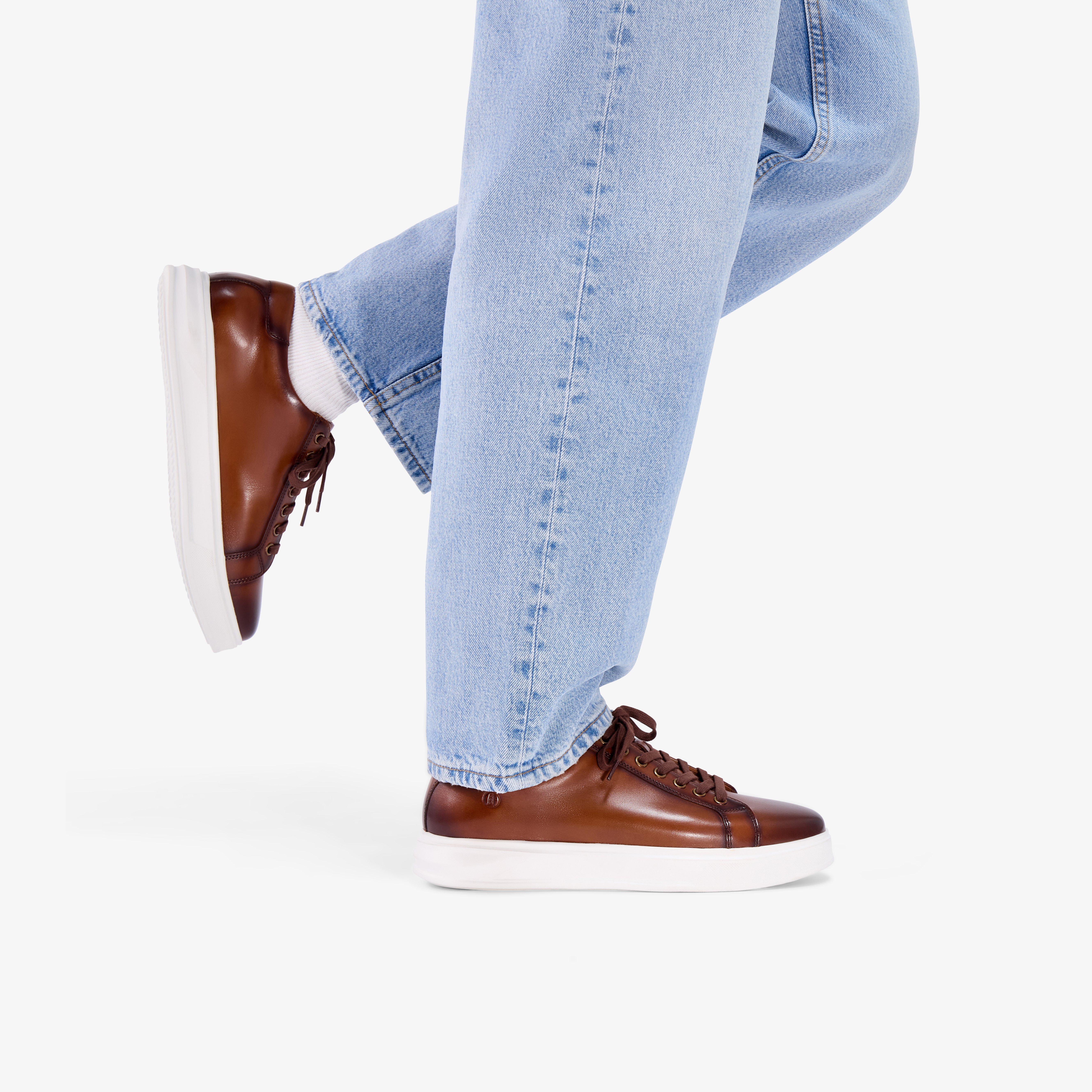 Mens Goswell Tie Tan Leather Sneakers | Clarks