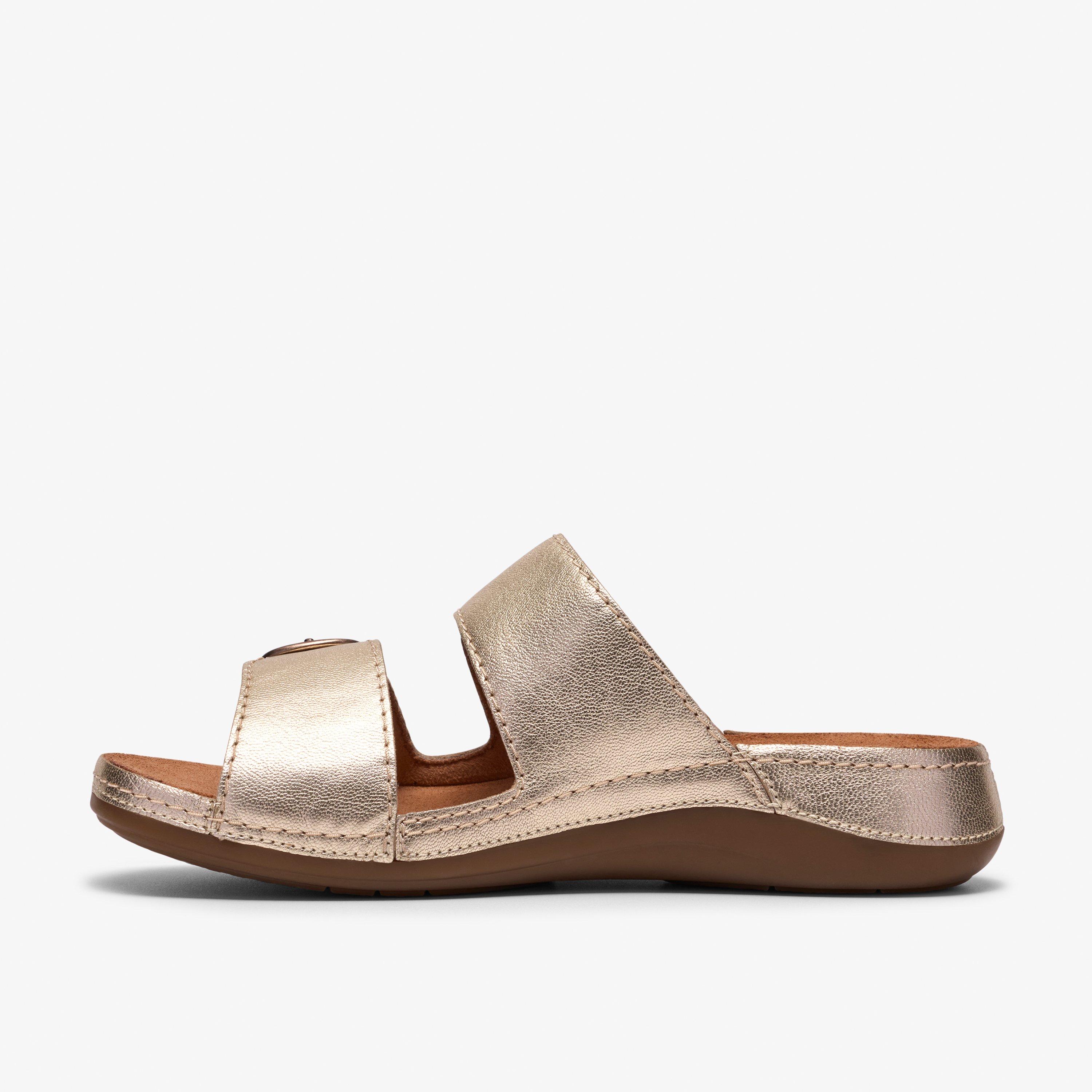 Womens Cecily Step Champagne Leather Flat Sandals | Clarks