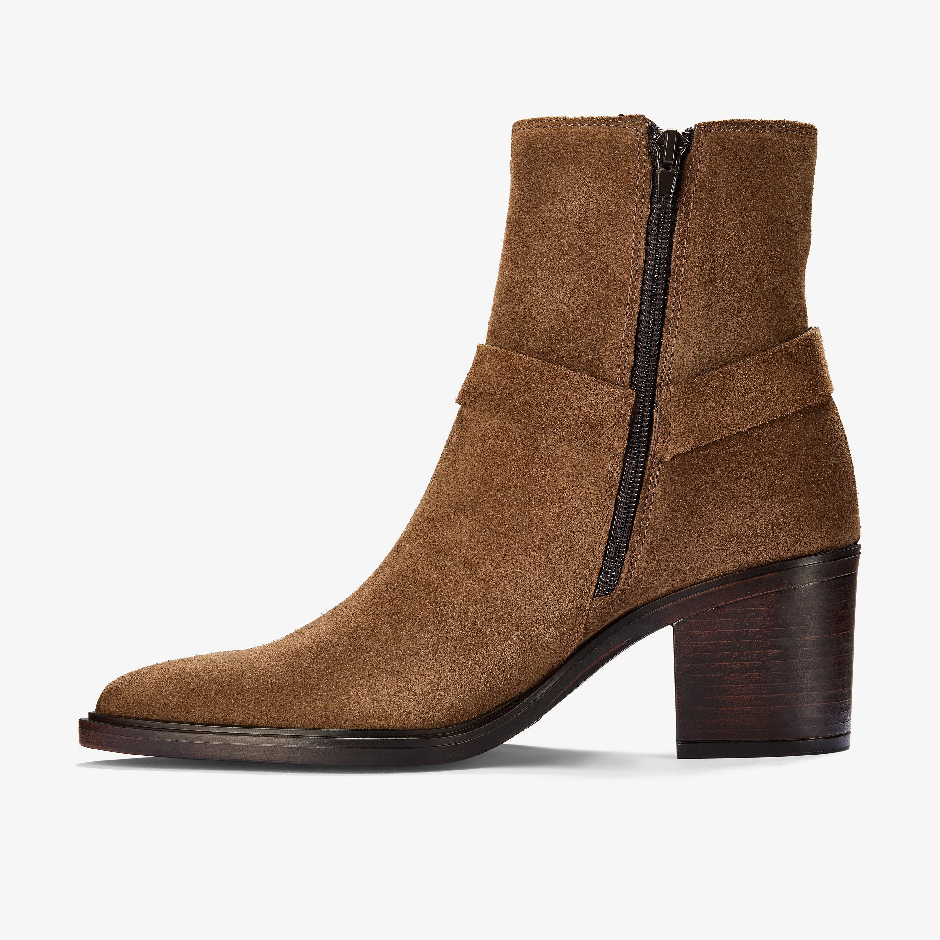 Womens Jesse Buckle Dark Sand Suede Ankle Boots | Clarks