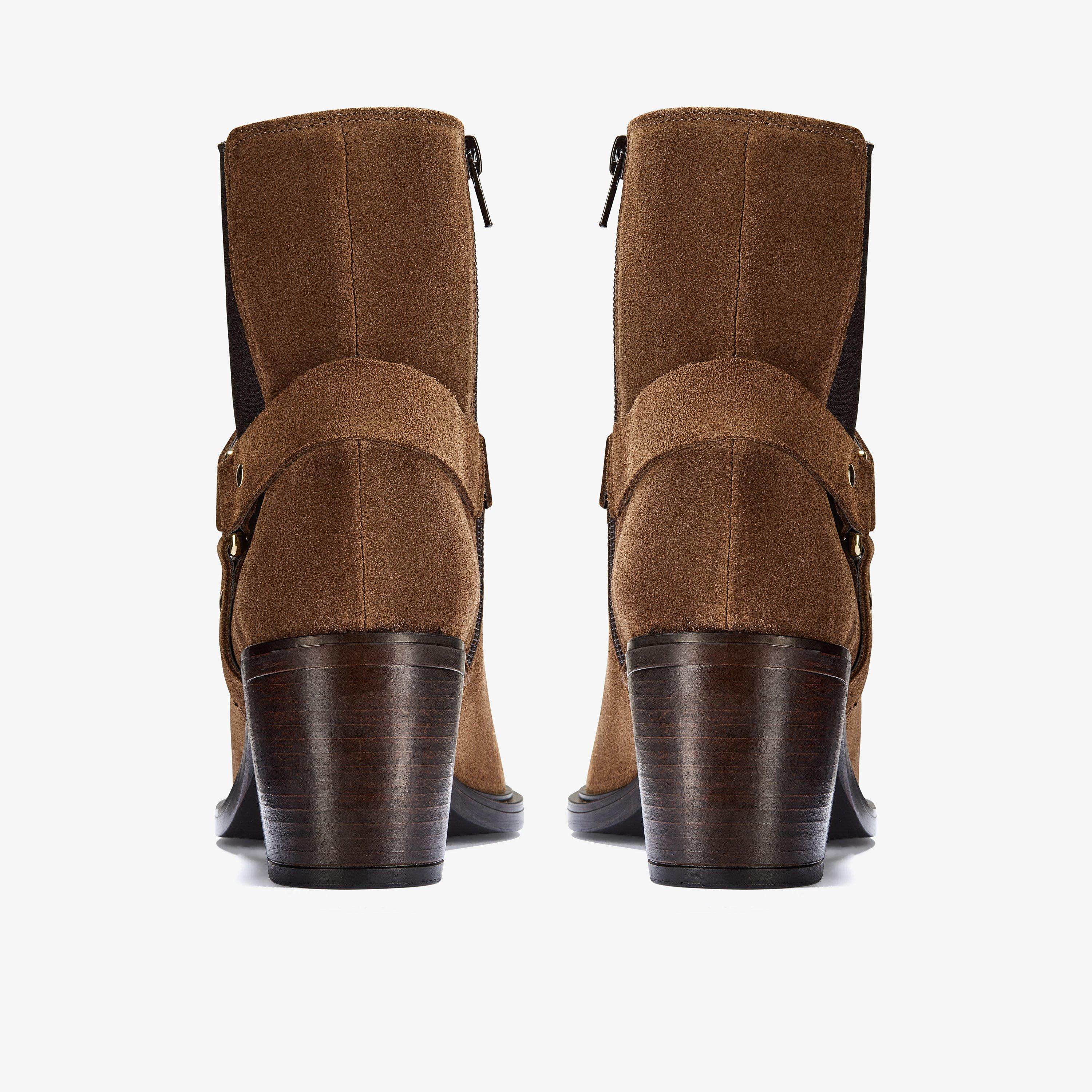 Womens Jesse Buckle Dark Tan Suede Ankle Boots Boots | Clarks UK