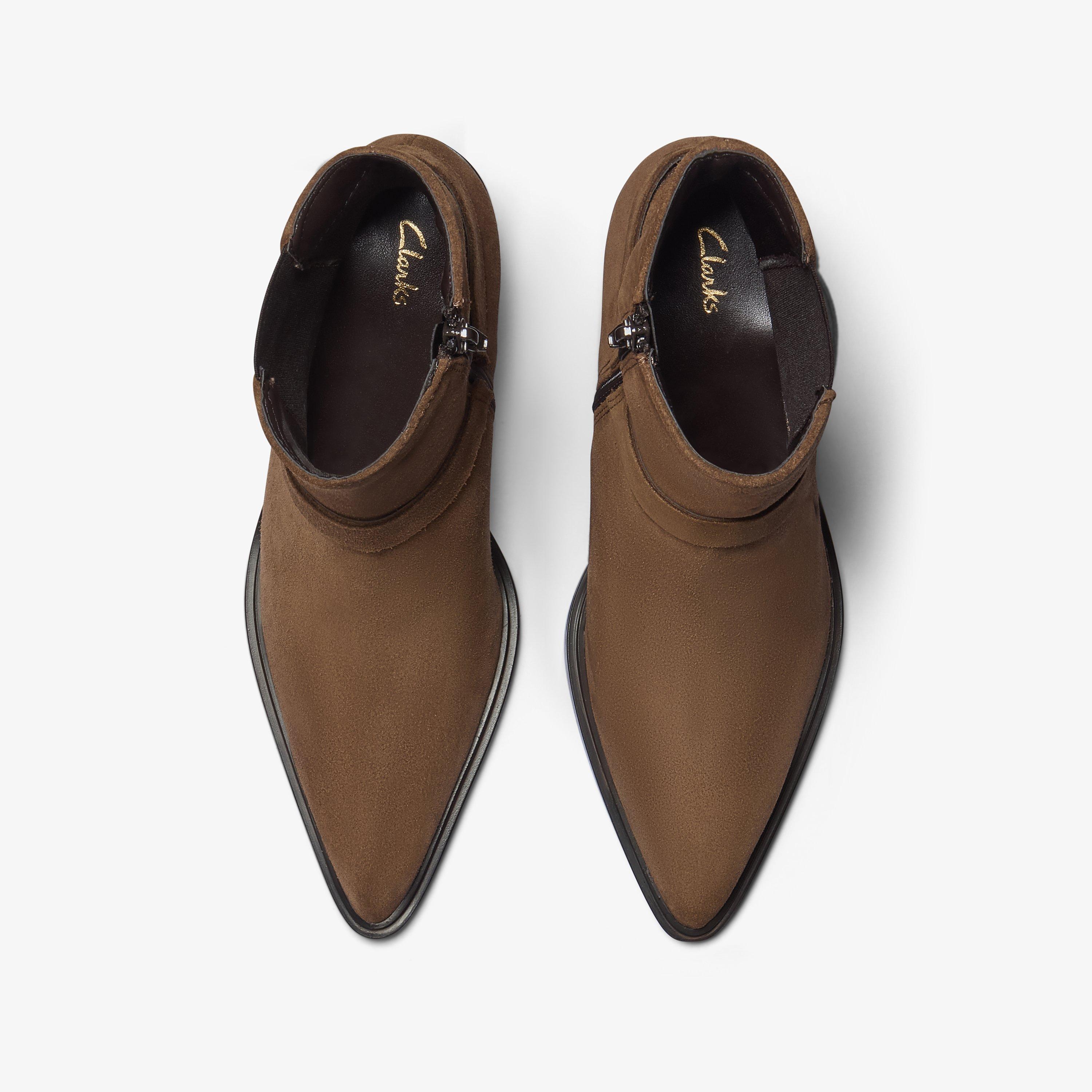 Womens Jesse Buckle Dark Tan Suede Ankle Boots Boots | Clarks UK