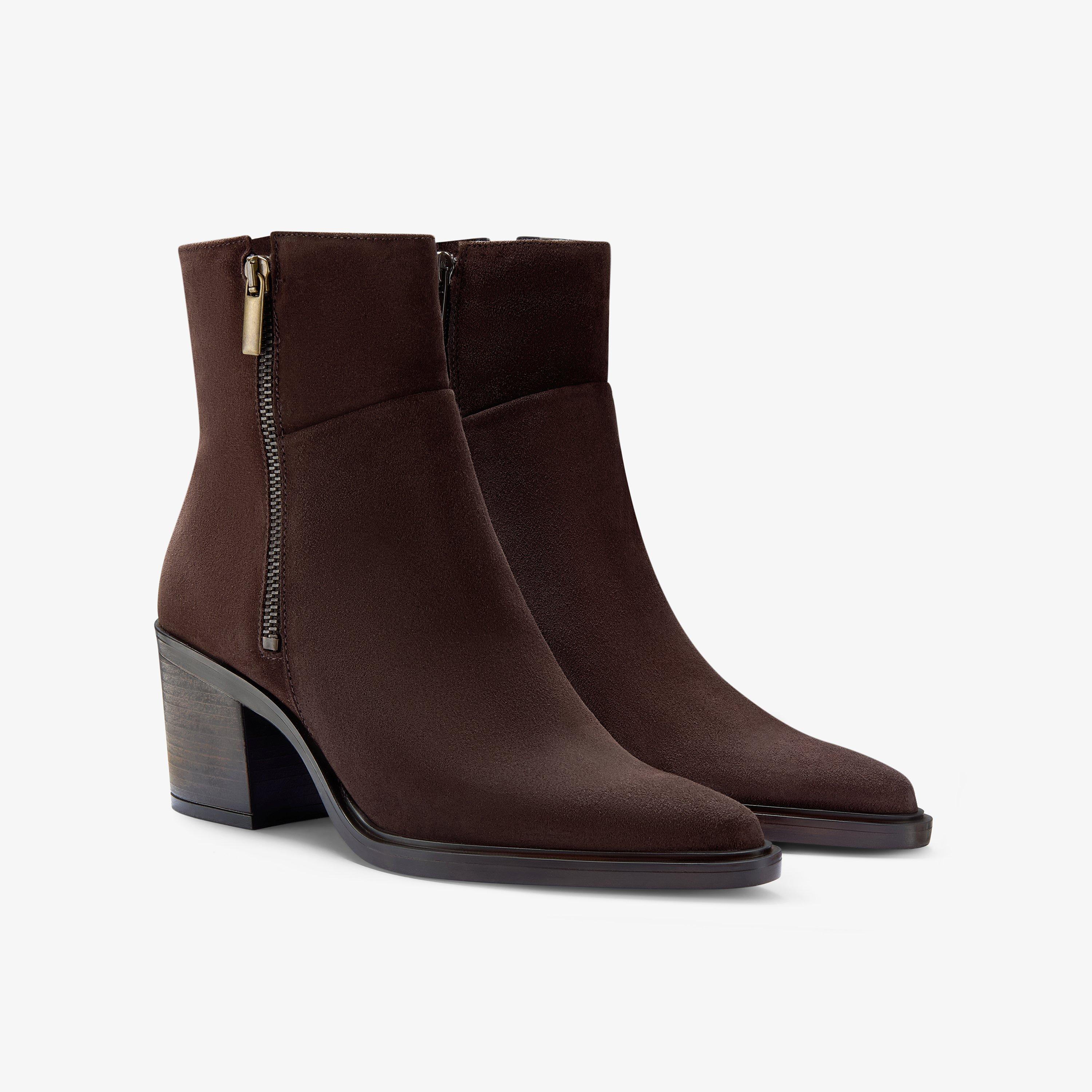 Womens Jesse Zip Dark Brown Suede Ankle Boots Boots | Clarks UK