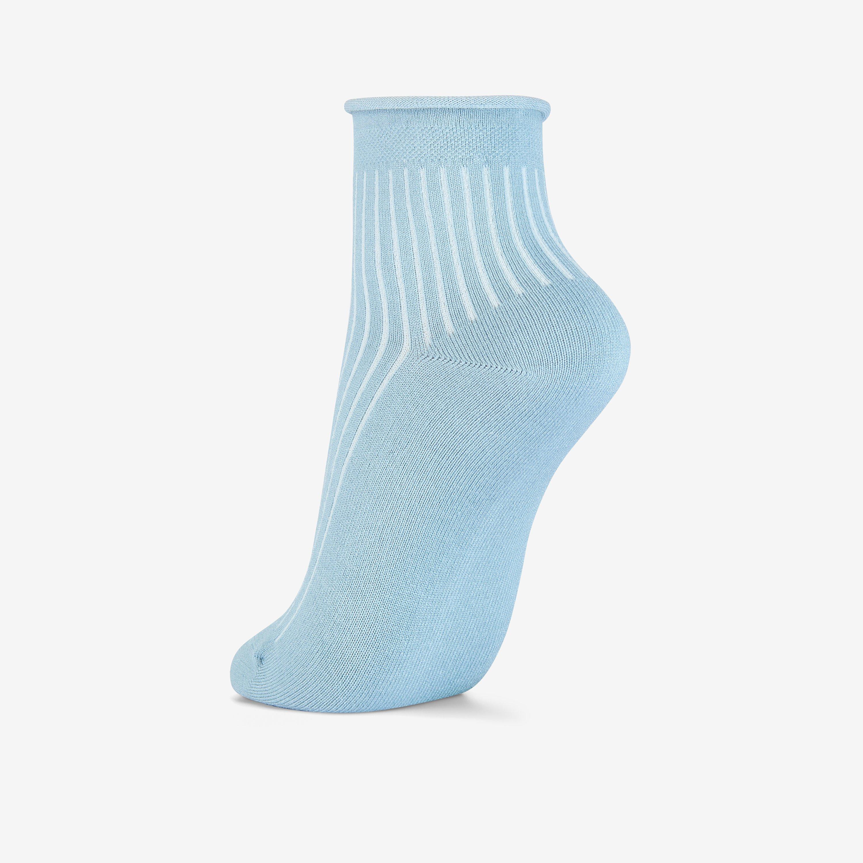 Womens Ribbed Roll Top Light Blue Socks | Clarks