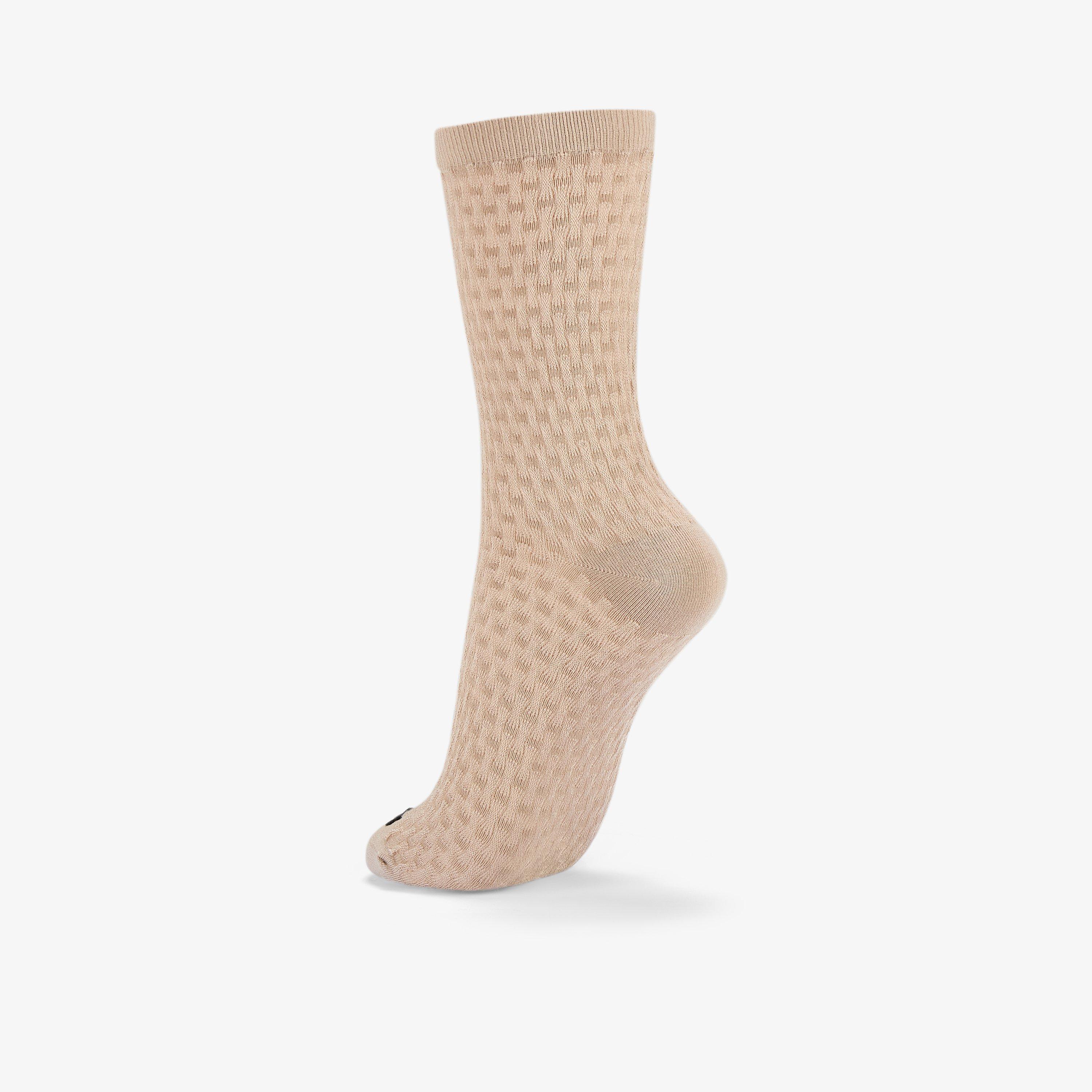 Womens Basket Weave Crew Khaki Socks | Clarks