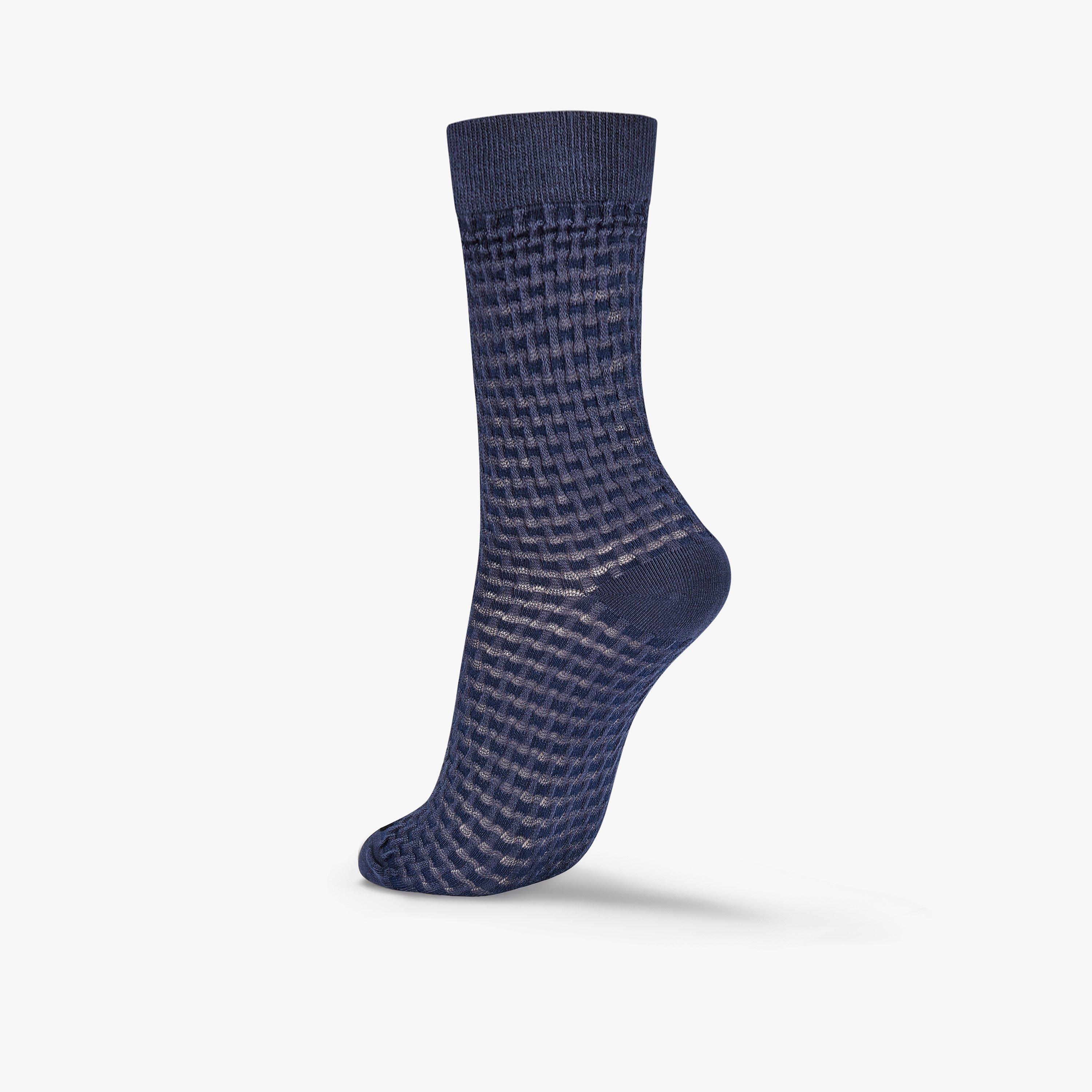 Womens Basket Weave Crew Navy Socks | Clarks