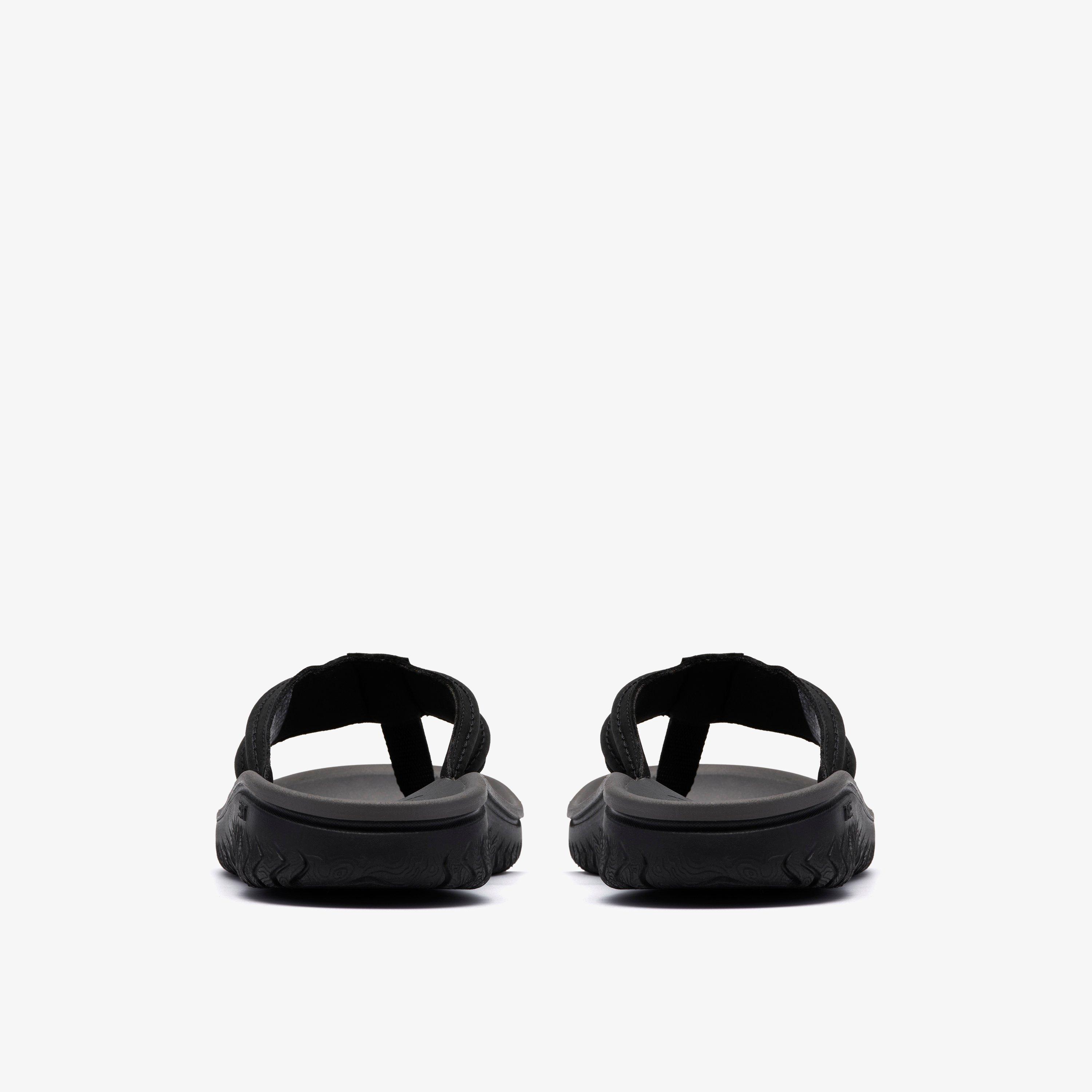Mens Wesley Surf Black Leather Flip Flop | Clarks