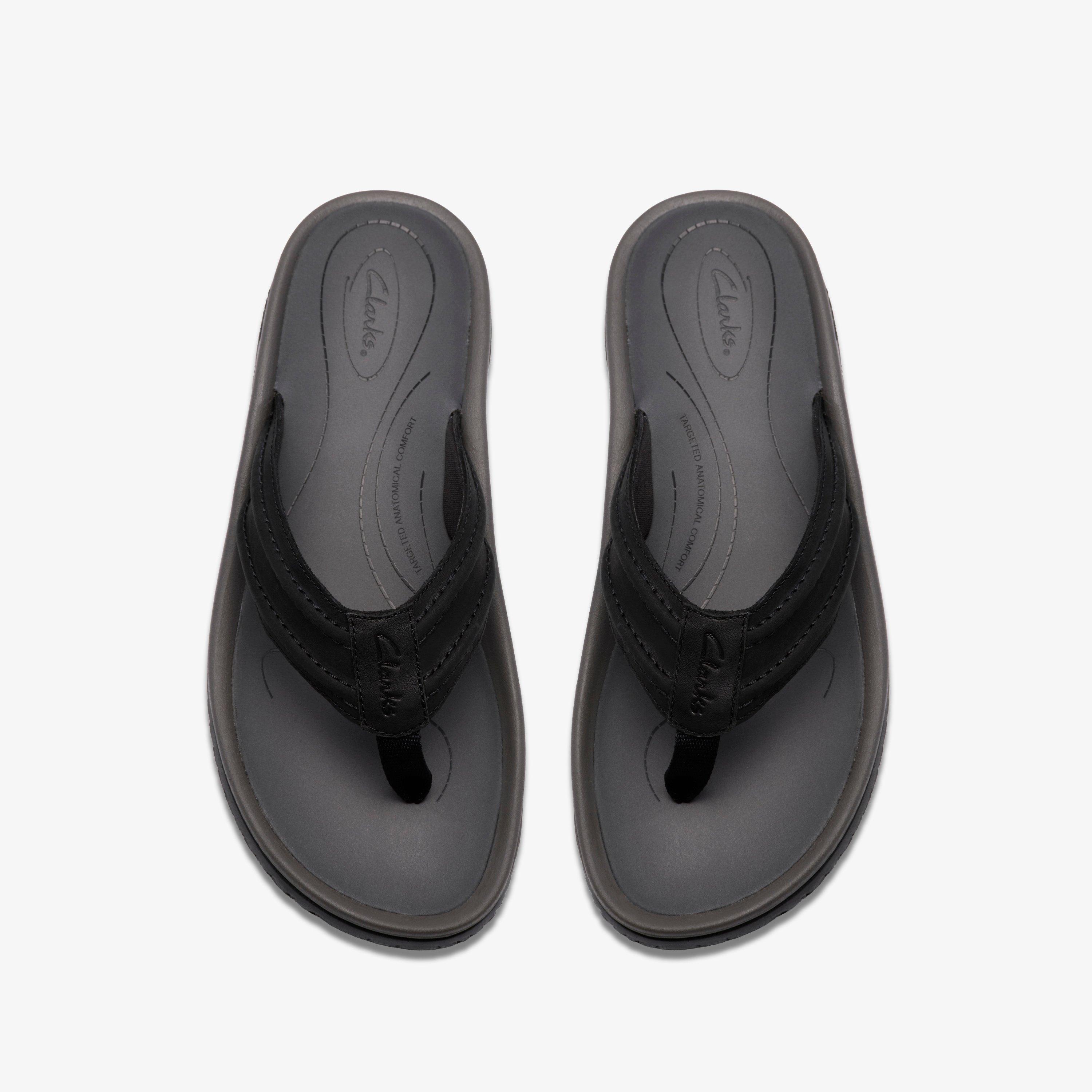 Mens Wesley Surf Black Leather Flip Flop | Clarks