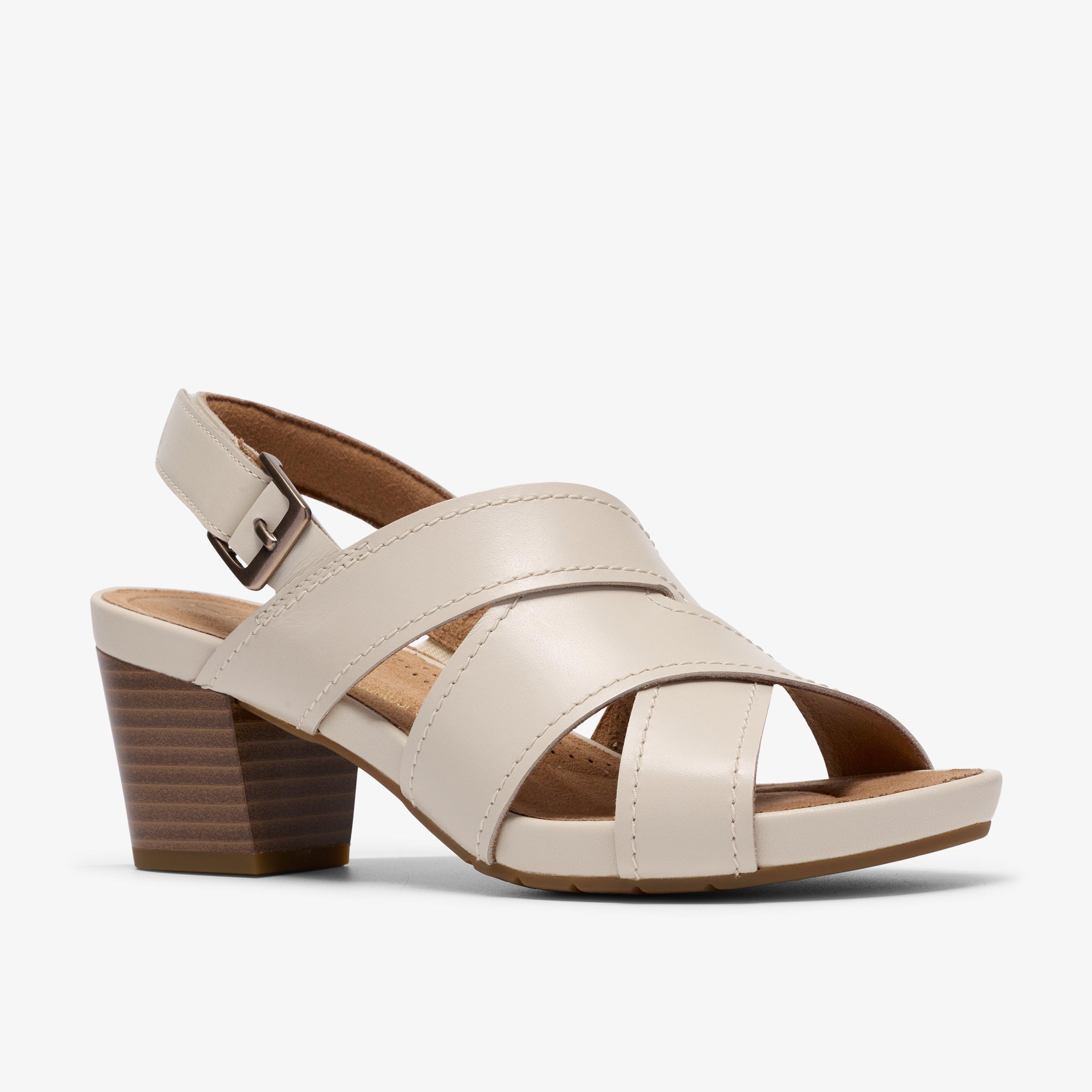 Womens Kymber Shine Cream Leather Heeled Sandals | Clarks IE