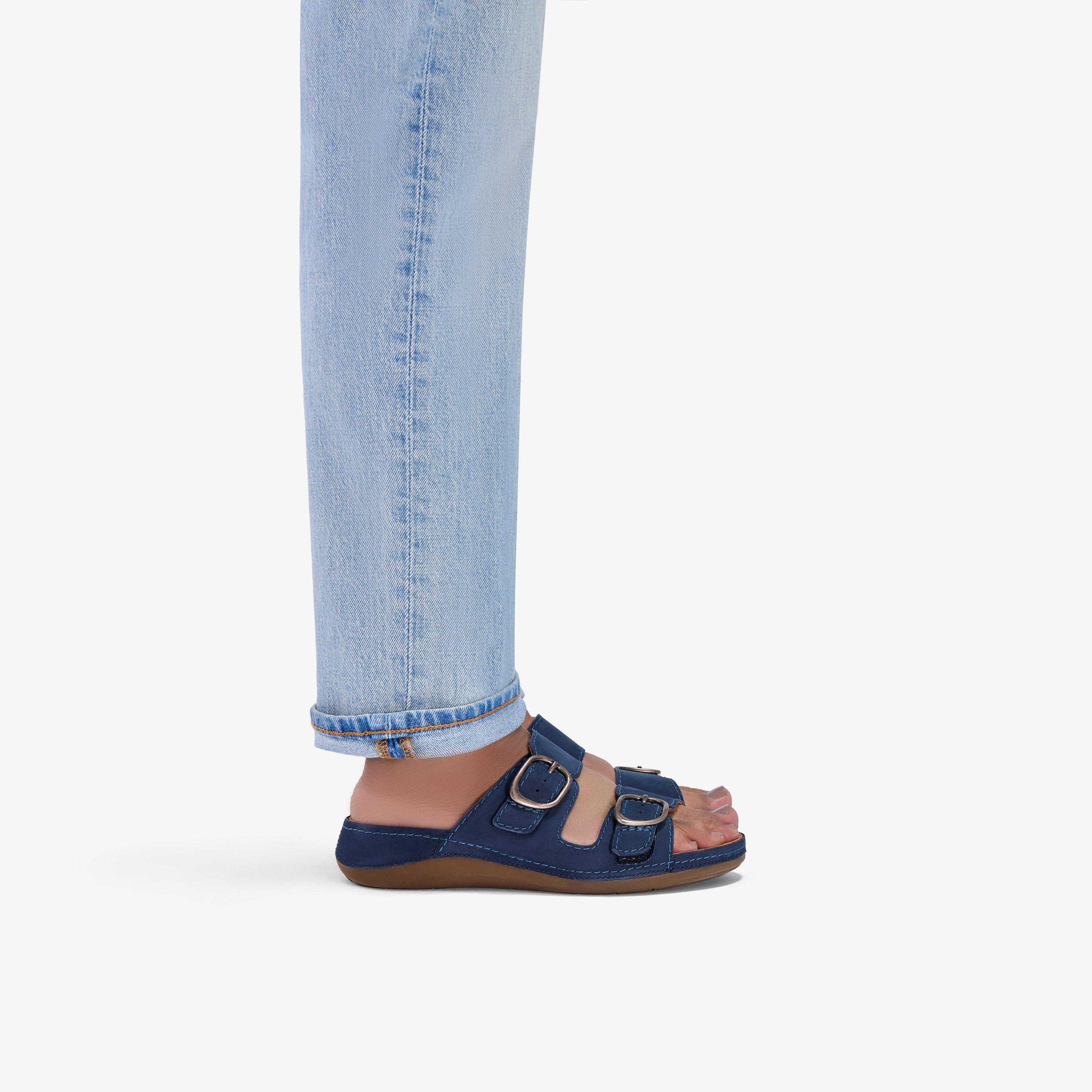 Womens Cecily Step Navy Nubuck Flat Sandals | Clarks