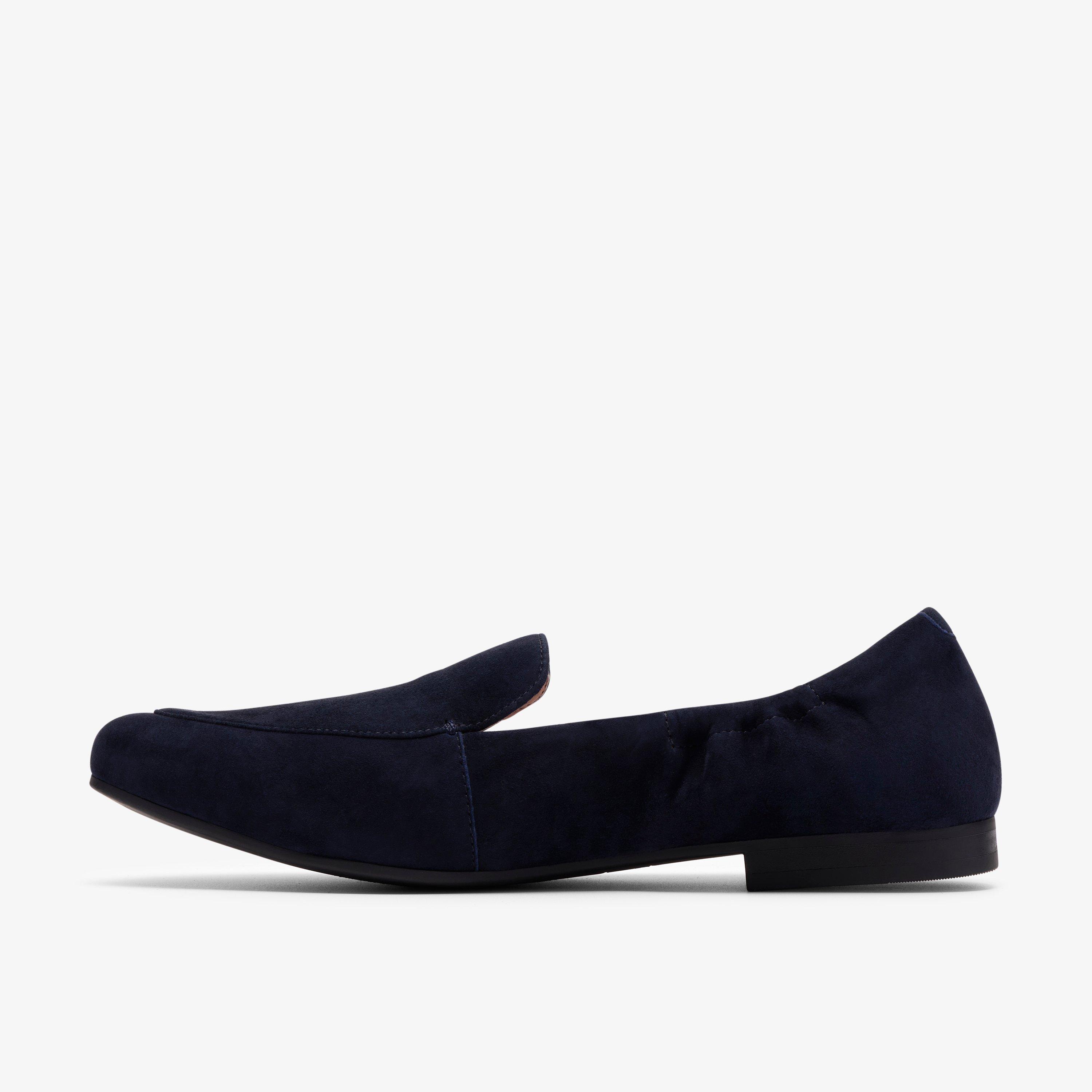 Womens Tamna Pure Navy Suede Loafers, Slip Ons | Clarks UK