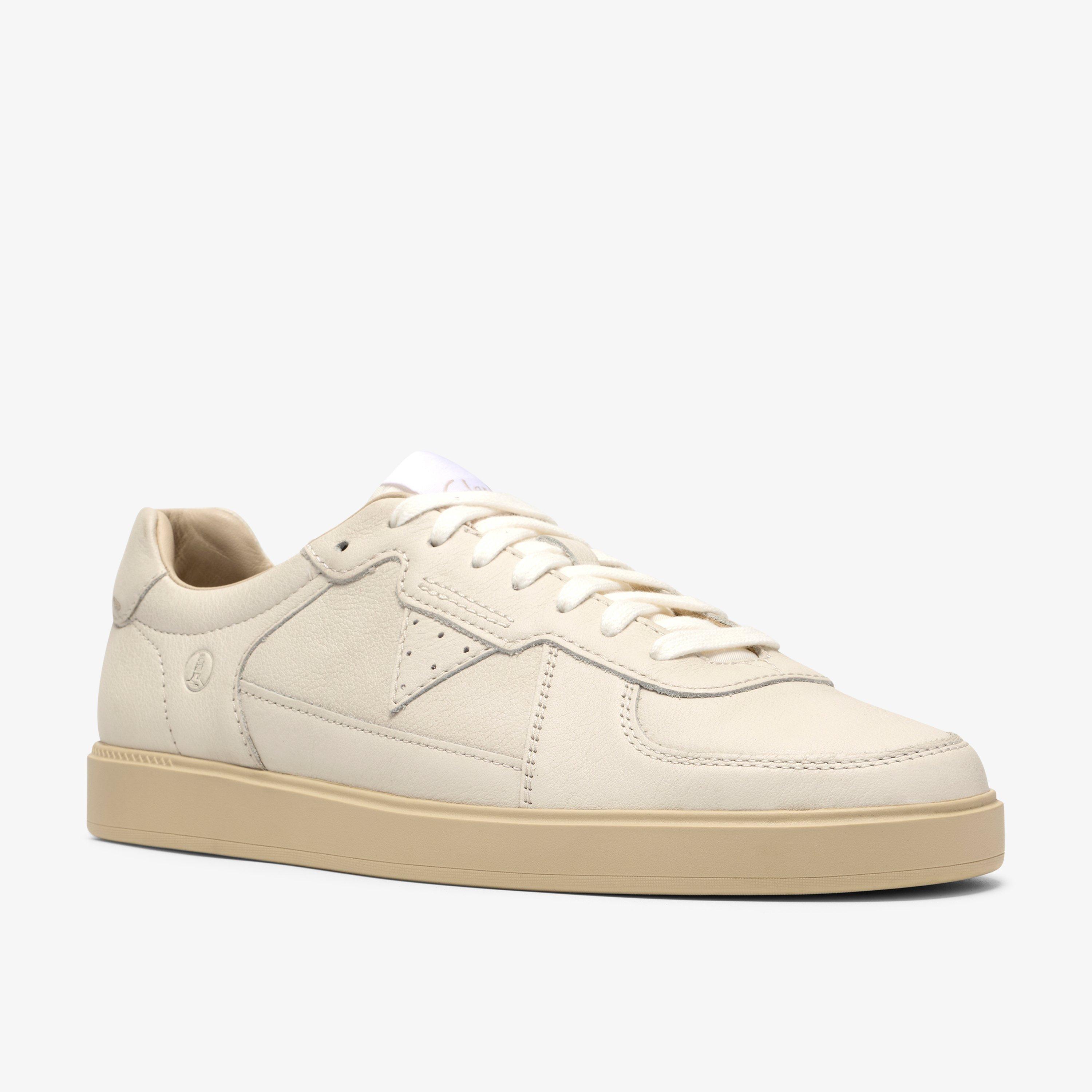 Mens Craft Pro Off White Leather Trainers, Lace Up | Clarks