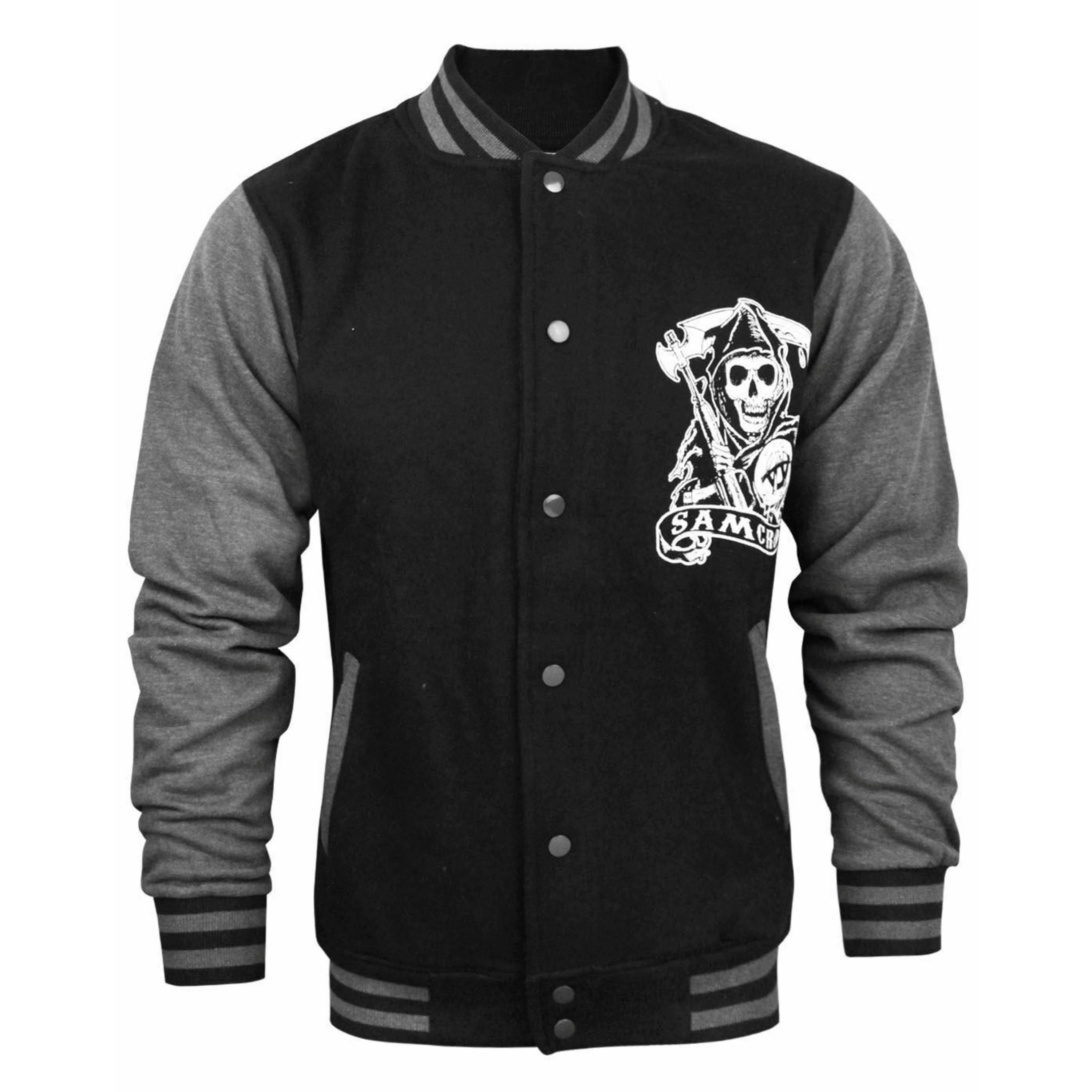 Sons of Anarchy Mens Black Reaper Logo With Samcro Scroll Varsity ...