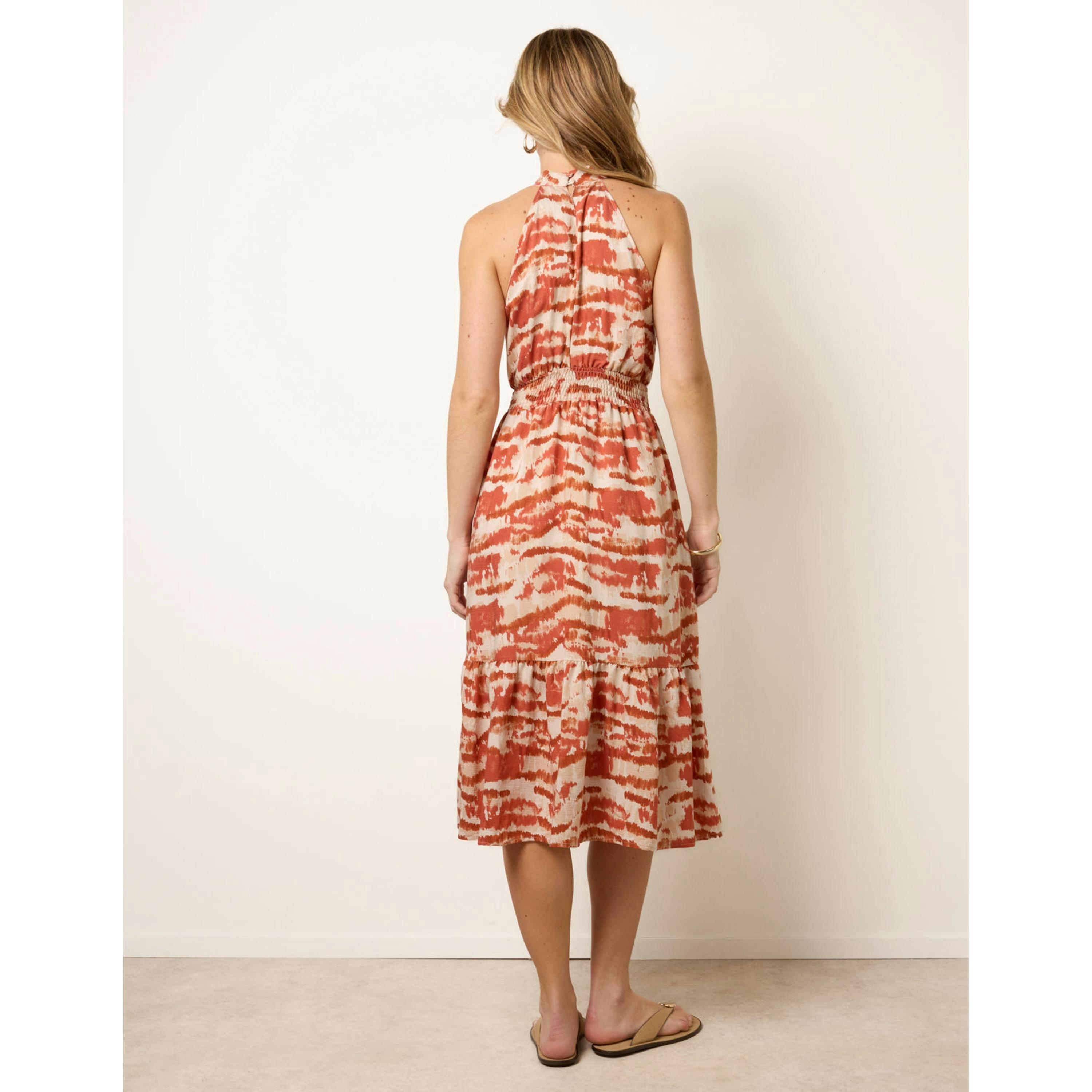 Blue Vanilla Blurred Tiered Halter Neck Midi Dress in Rust | Clarks UK