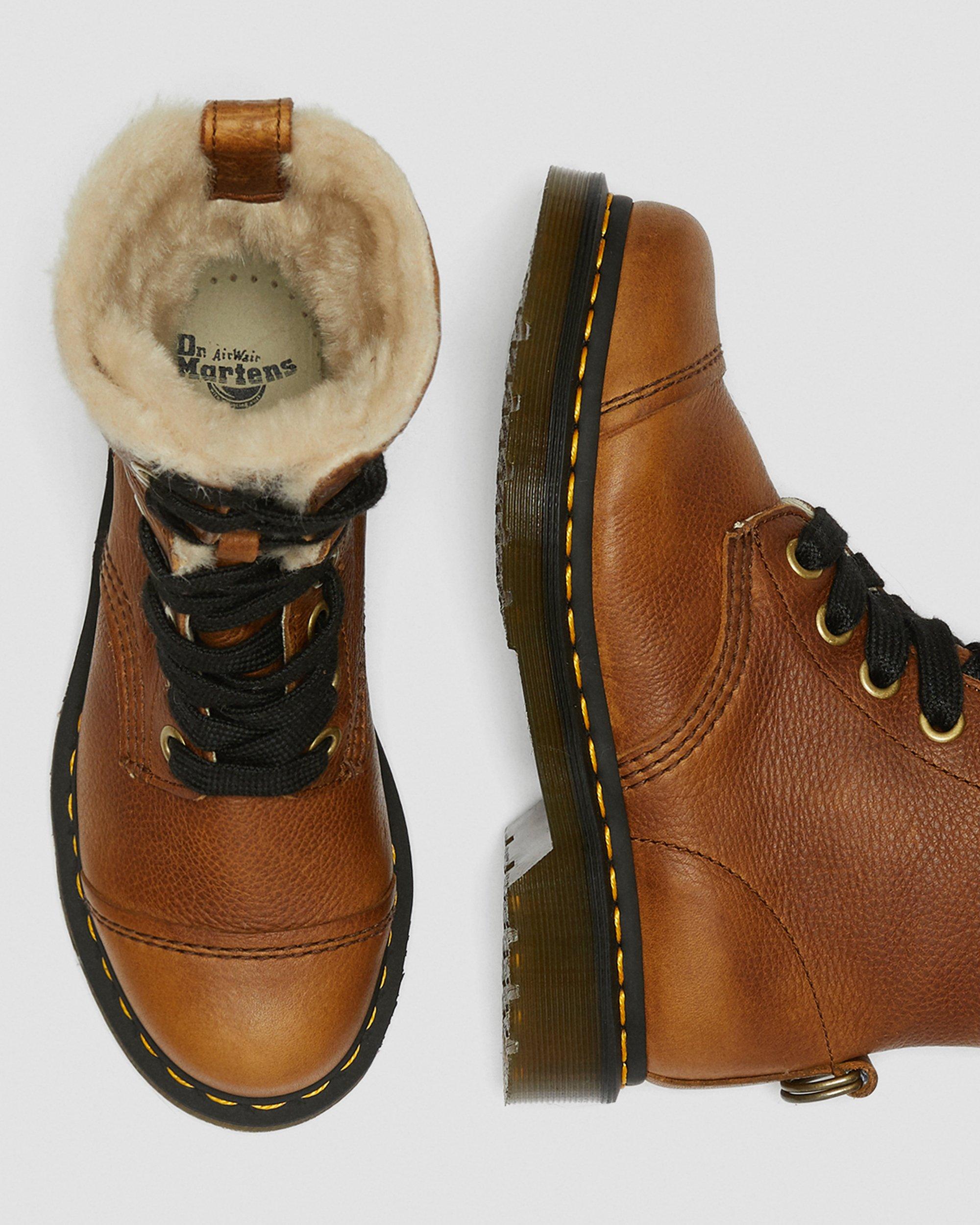 AIMILITA FAUX FUR LINED LEATHER HIGH BOOTS in Tan | Dr. Martens
