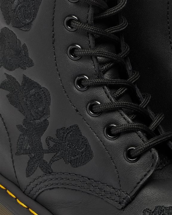 1460 Vonda Mono Floral Rose Leather Lace Up Boots in Black | Dr. Martens 1460 Vonda Mono Floral Rose Leather Lace Up Boots in Black | Dr. Martens