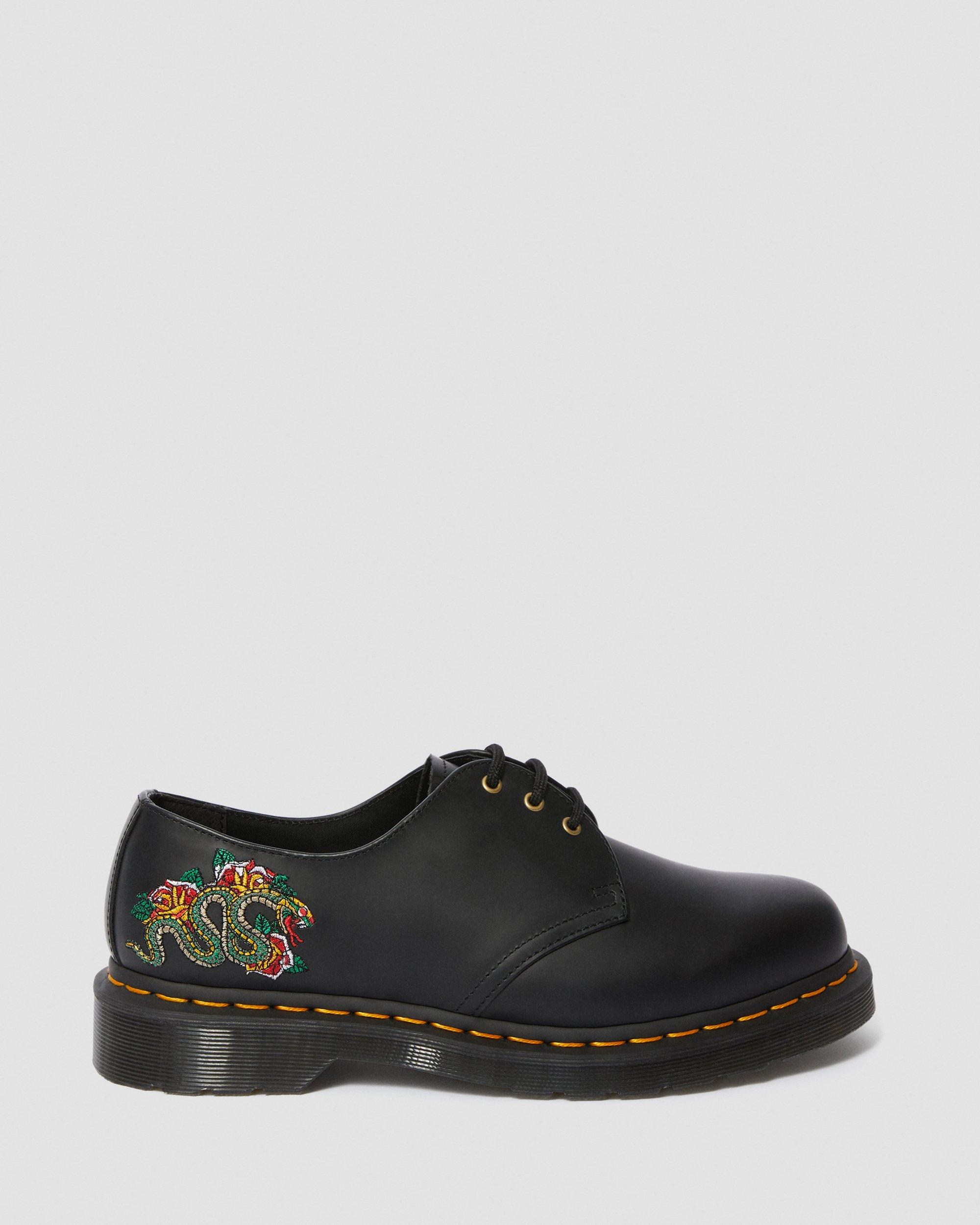 1461 Smooth Leather Snake Embroidered Shoes in Black | Dr. Martens
