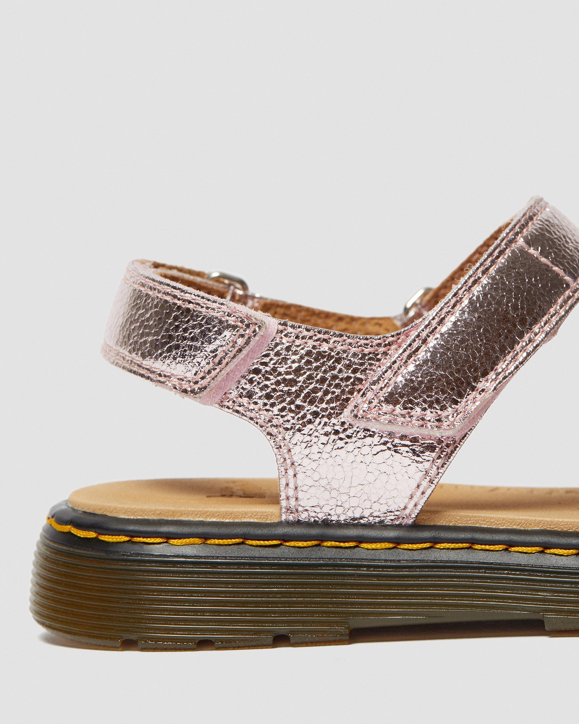 Youth Romi Metallic Leather Velcro Sandals in Pink | Dr. Martens