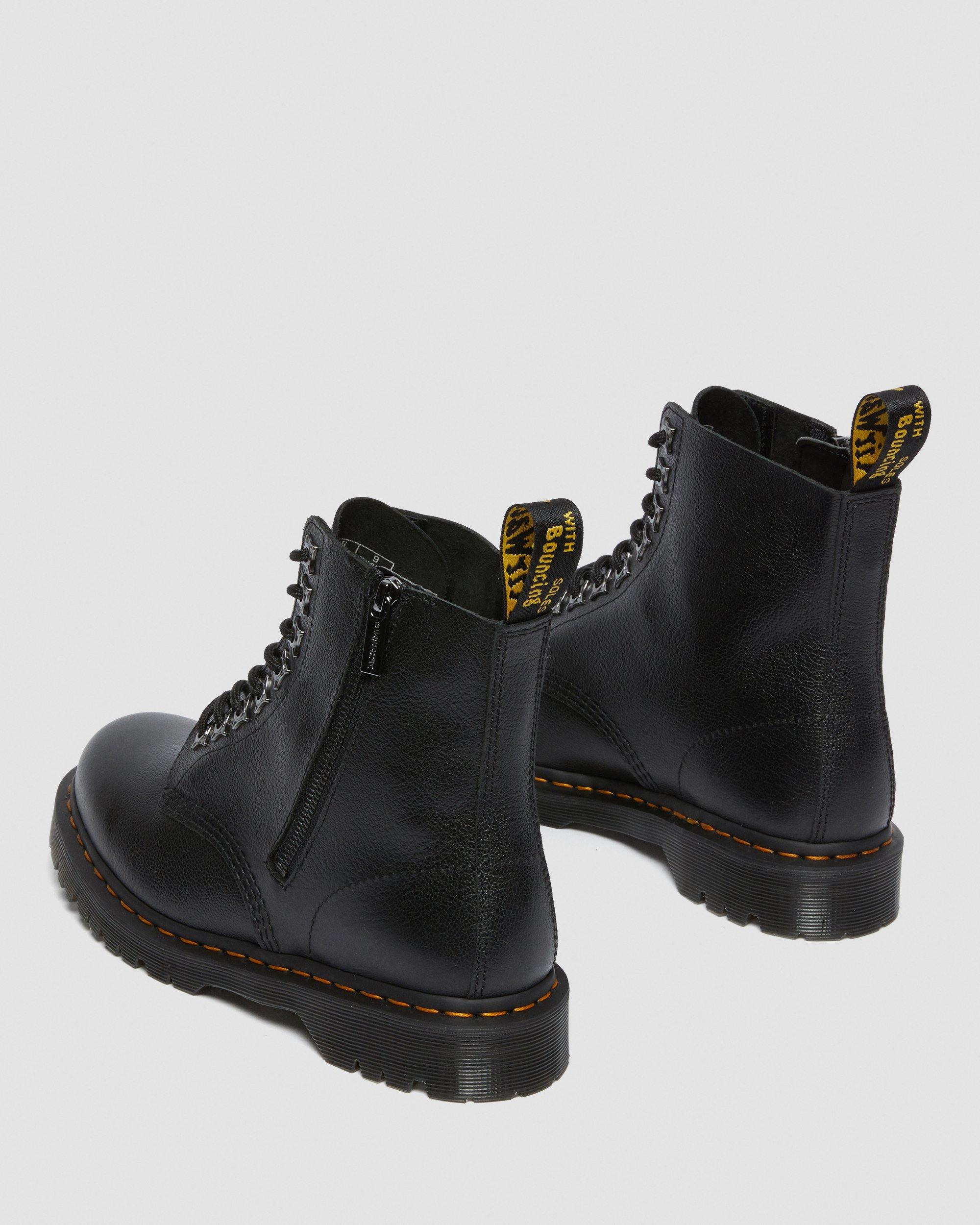 1460 Pascal Zip Tumbled Leather Lace Up Boots in Black | Dr. Martens