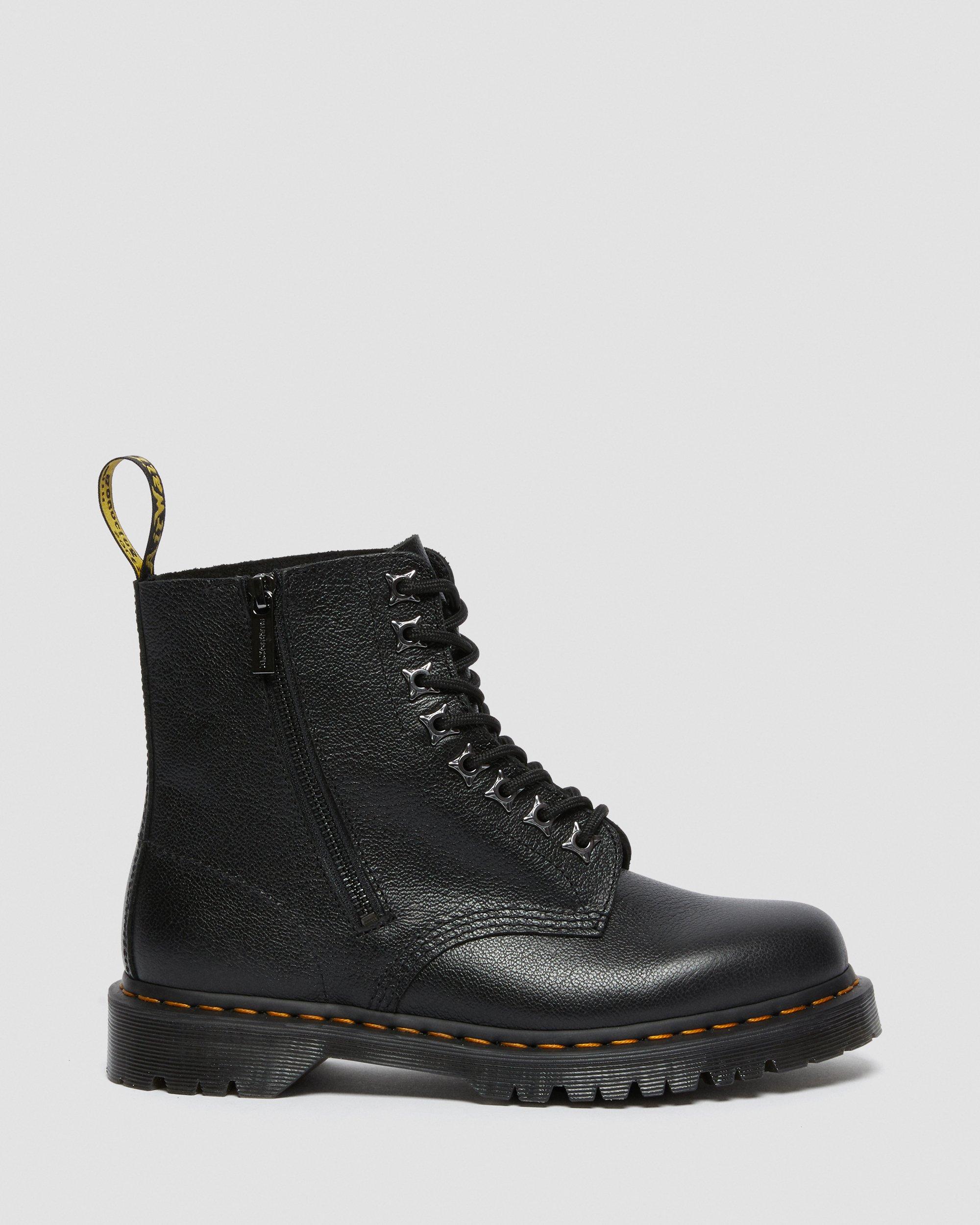1460 Pascal Zip Tumbled Leather Lace Up Boots in Black | Dr. Martens