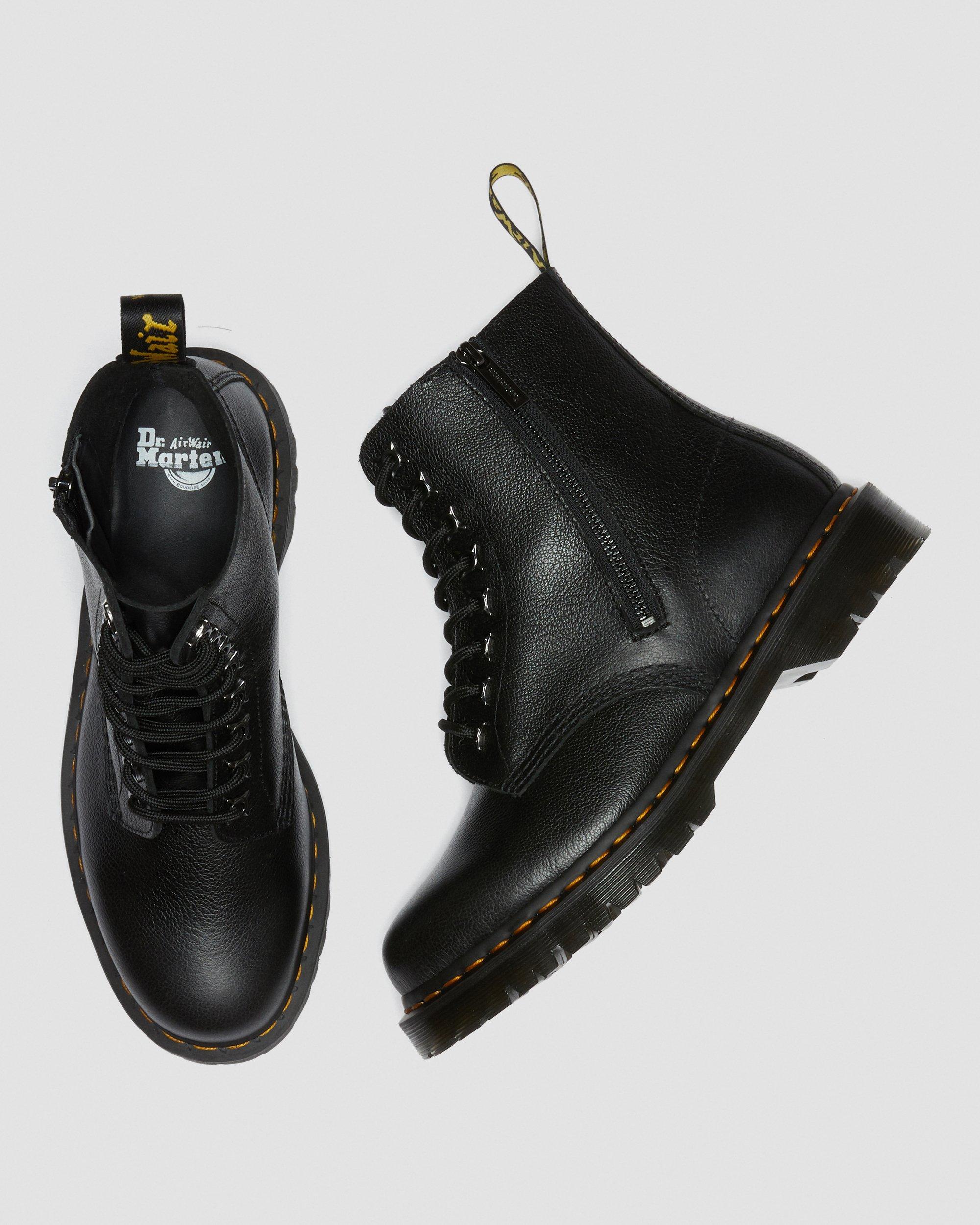 1460 Pascal Zip Tumbled Leather Lace Up Boots in Black | Dr. Martens