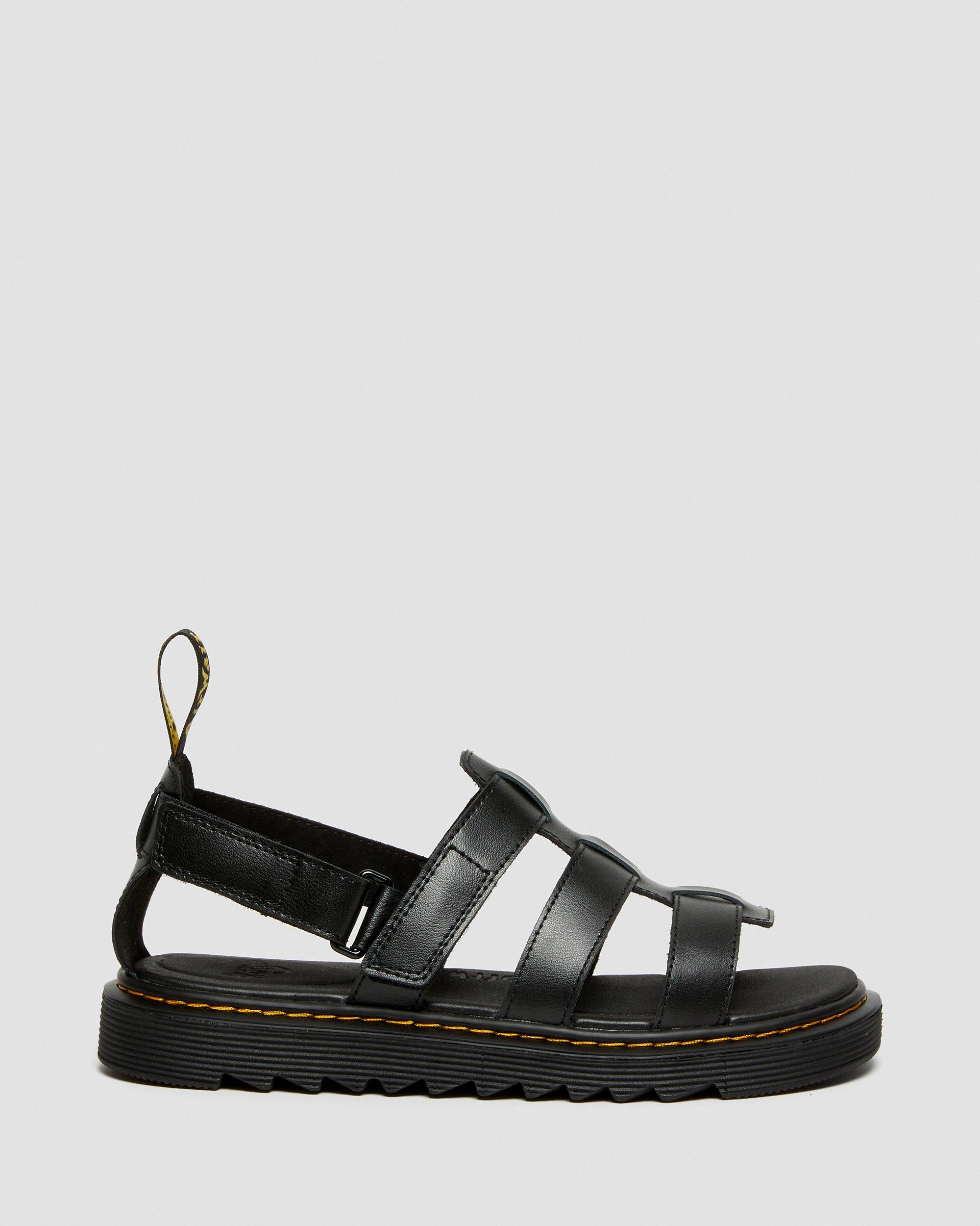 Youth Terry Leather Strap Sandals in Black | Dr. Martens