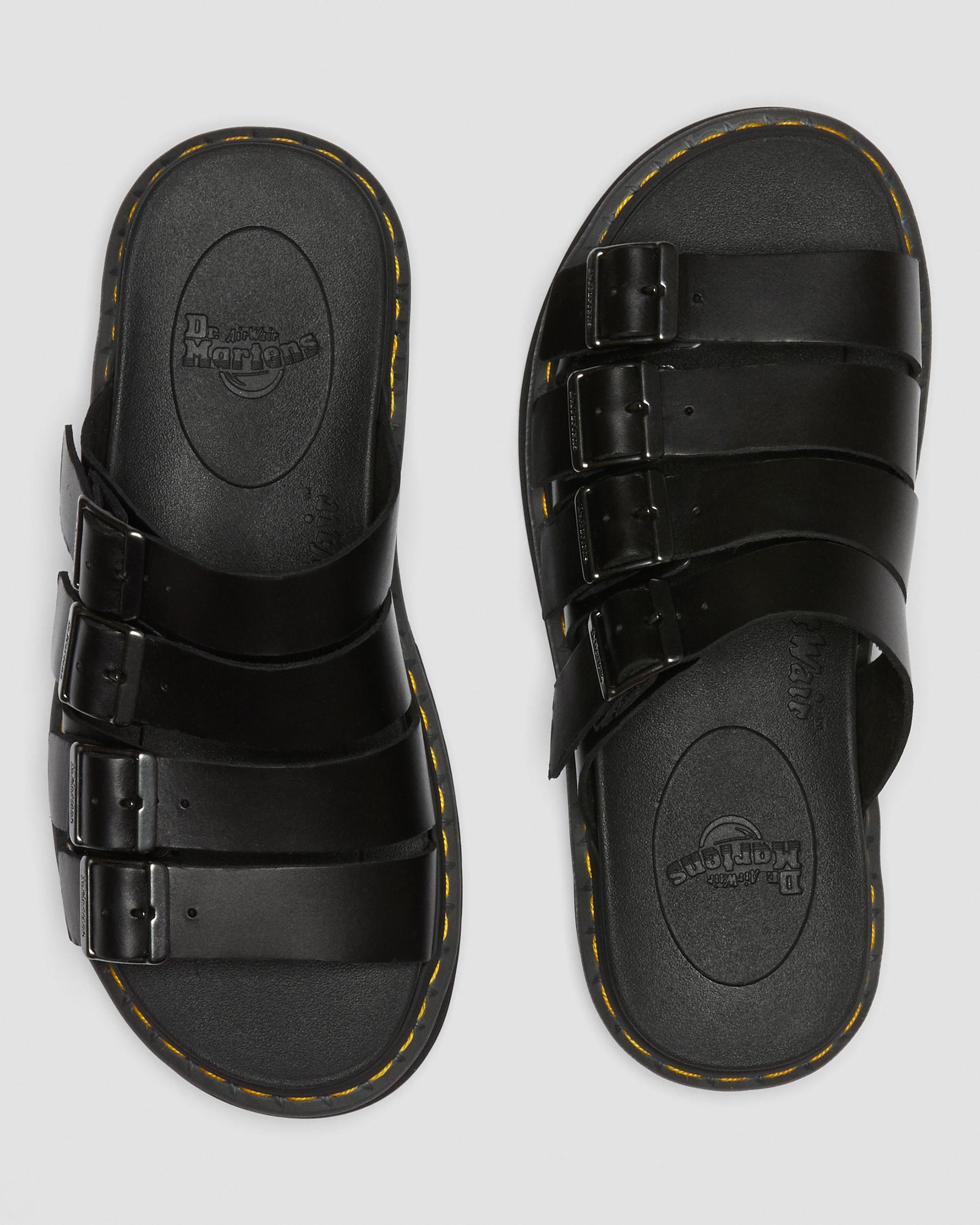Tate Leather Slide Sandals in Black | Dr. Martens