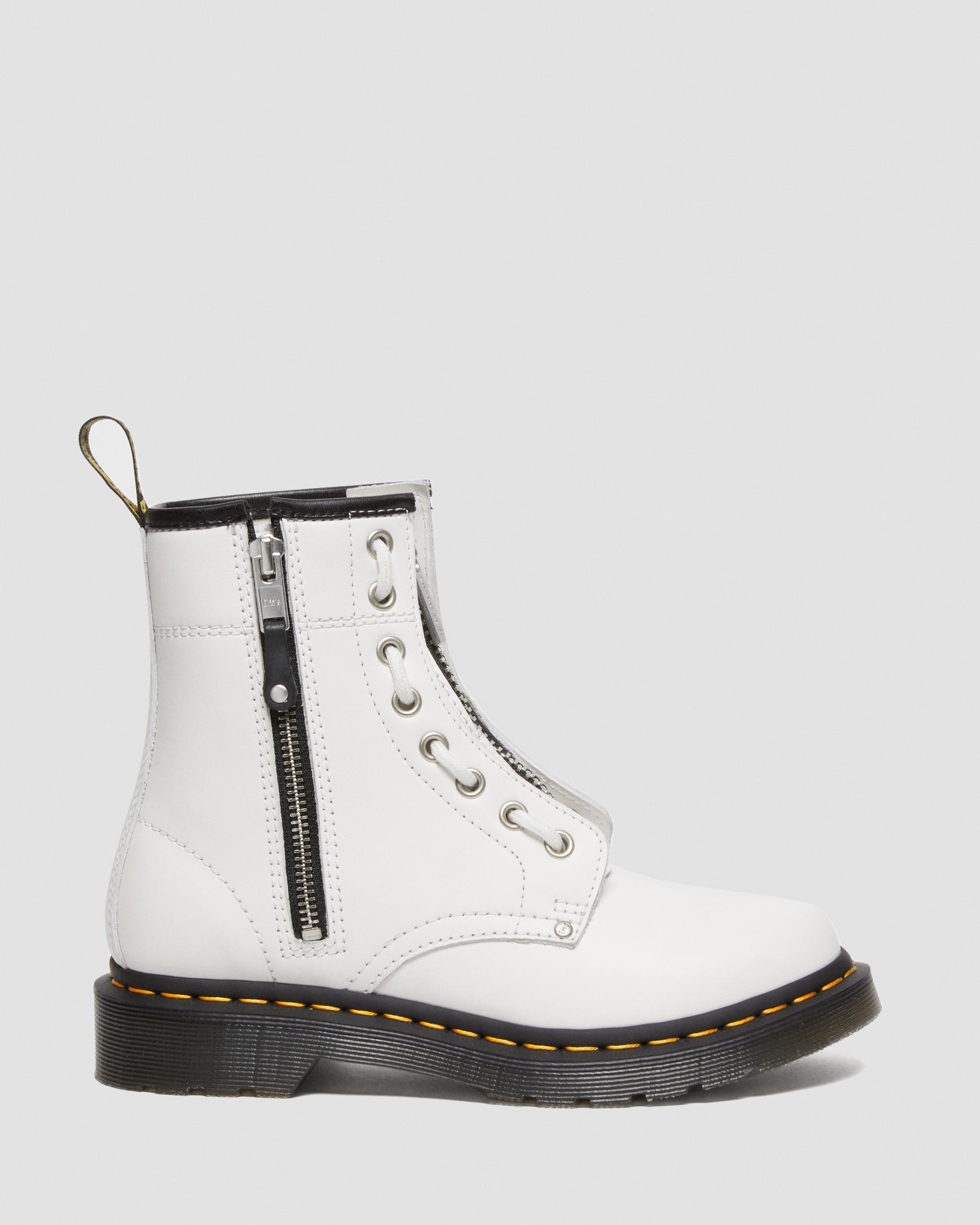 1460 Women's Double Zip Leather Lace Up Boots in White | Dr. Martens