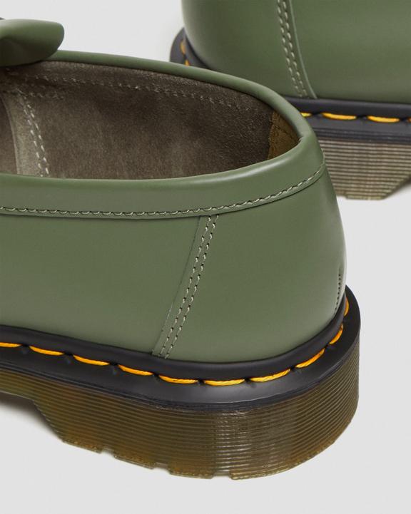 Adrian Yellow Stitch Leather Tassel Loafers in Khaki Green Adrian Yellow Stitch Leather Tassel Loafers in Khaki Green