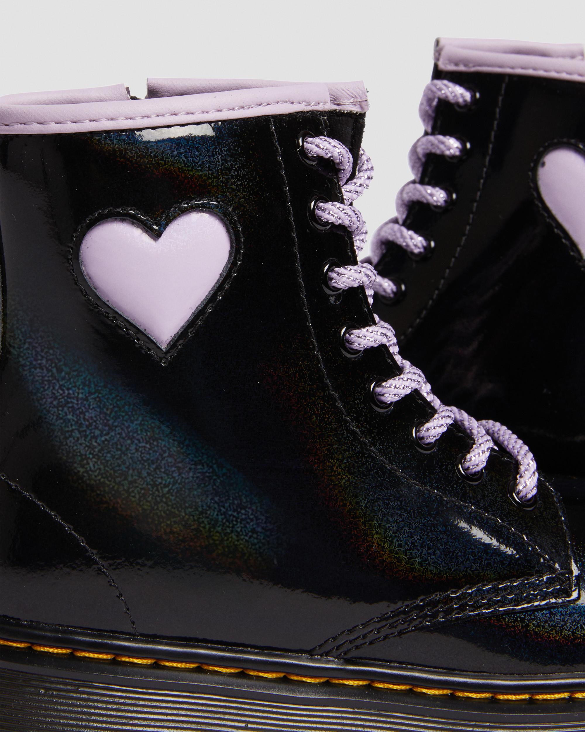 Junior 1460 Shimmer Heart Lace Up Boots in Black | Dr. Martens